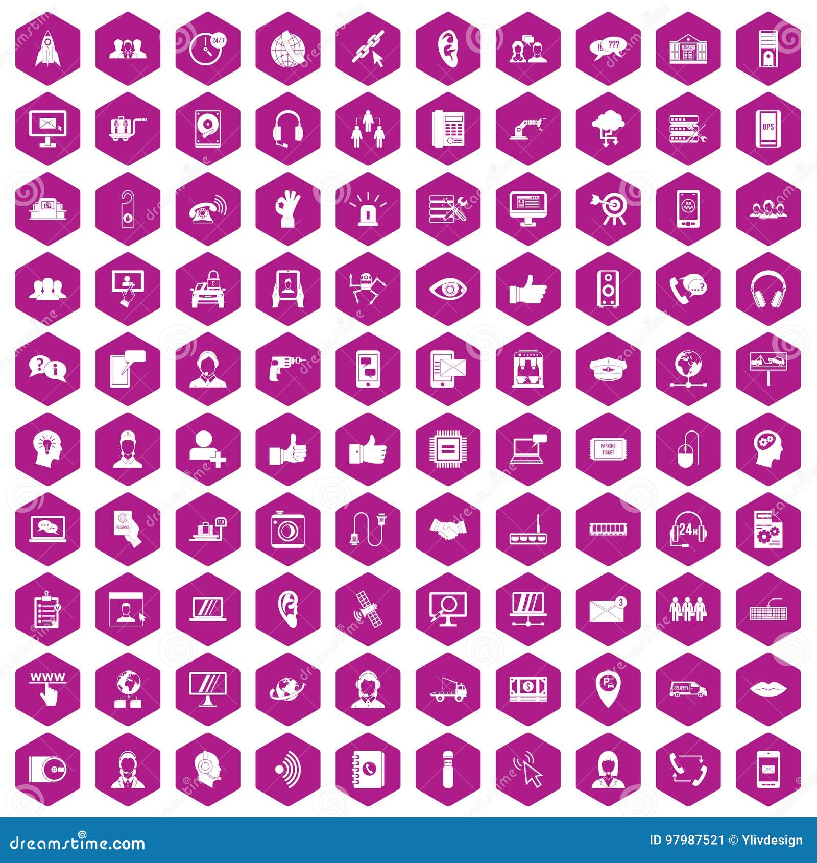 100 Call Center Icons Hexagon Violet Stock Vector - Illustration of ...