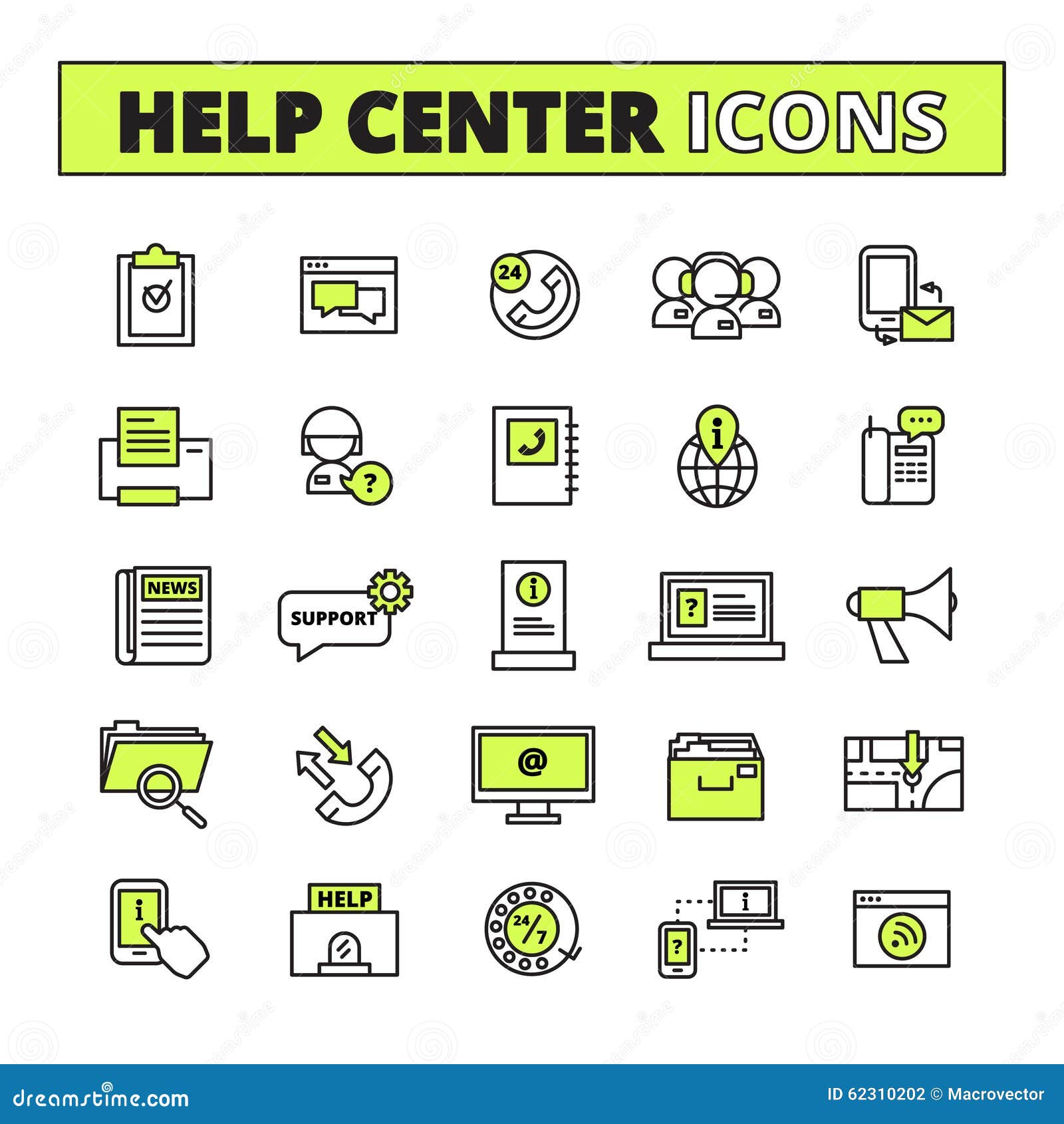 Call Center Icons Set stock vector. Illustration of business - 62310202