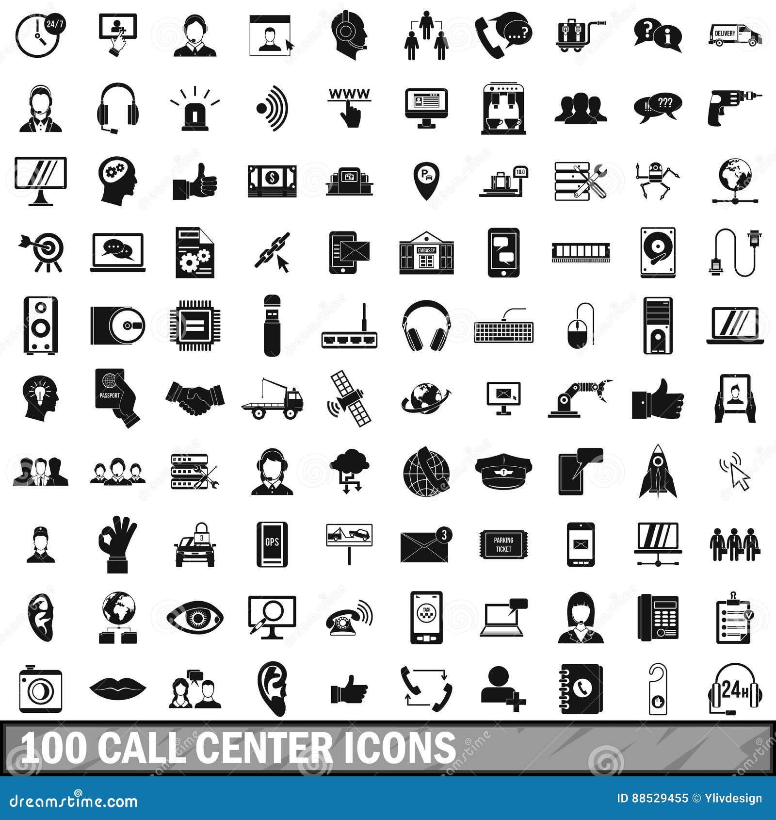 100 Call Center Icons Set, Simple Style Stock Vector - Illustration of ...