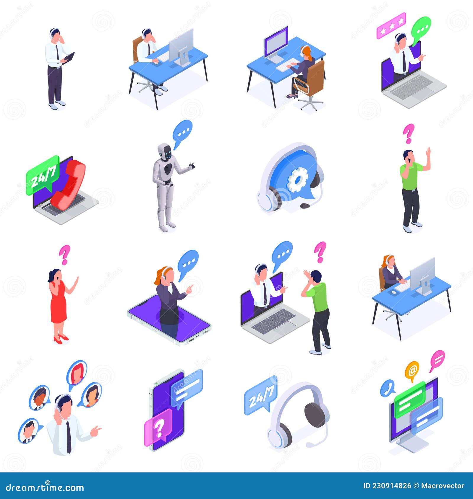 Call Center Icons Set stock vector. Illustration of working - 230914826