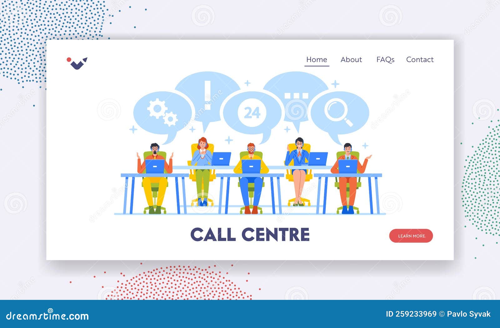 Call Center Landing Page Template. Hotline Operators Help Clients To ...