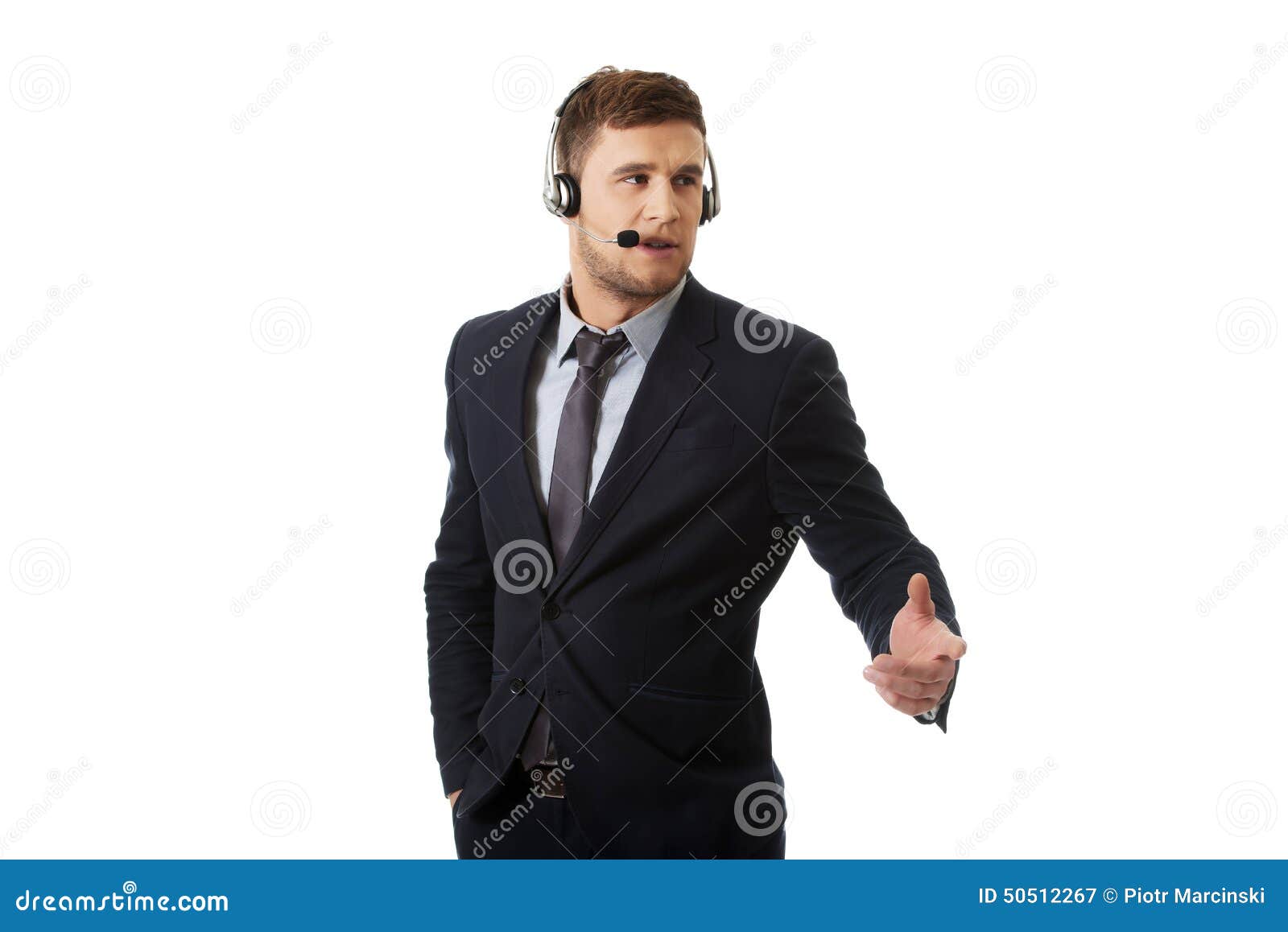 Call Center Man Talking through Phone. Stock Image - Image of ...
