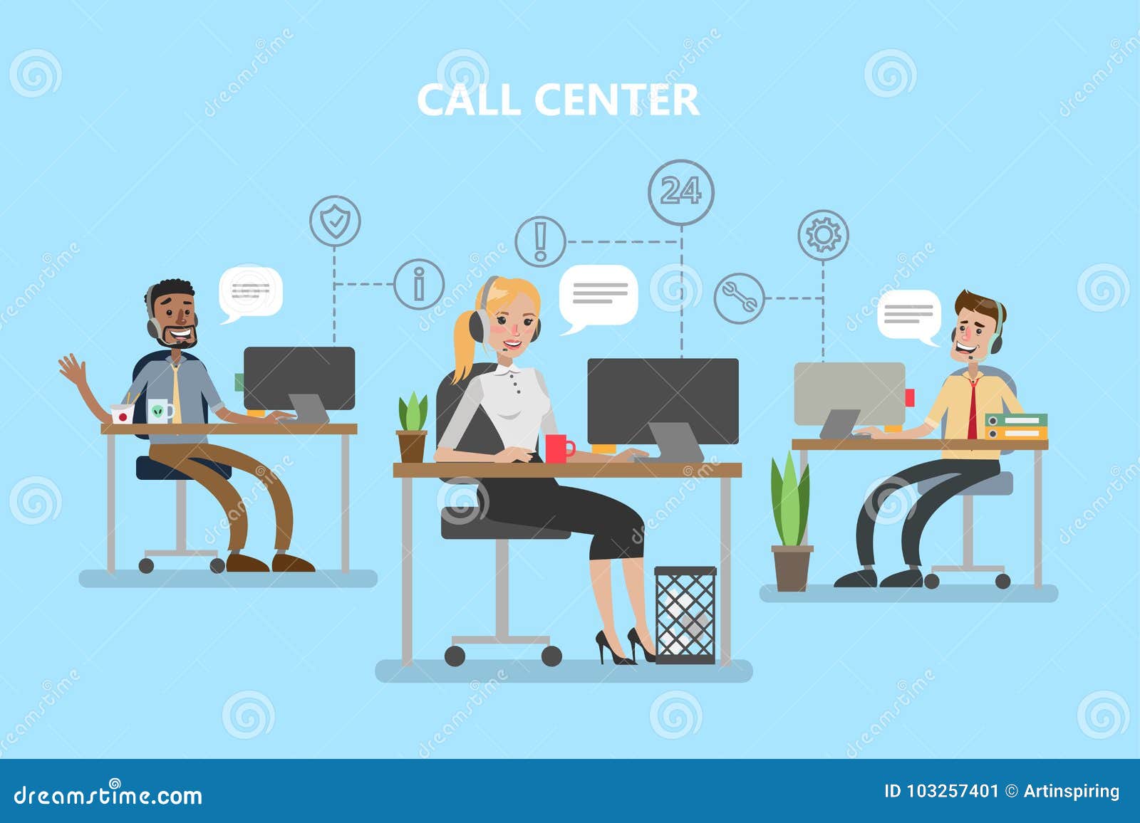 Call center office. stock vector. Illustration of business - 103257401