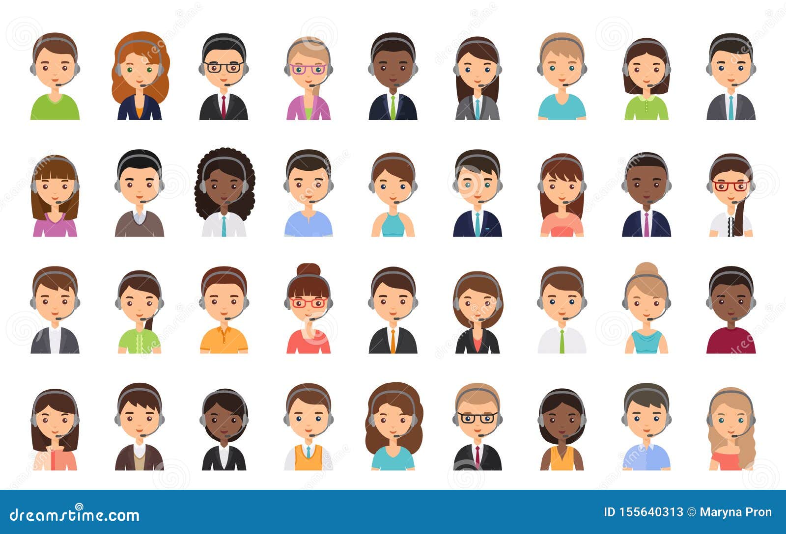 Call Center Operator Avatars in Flat Design. Vector Illustration Stock ...