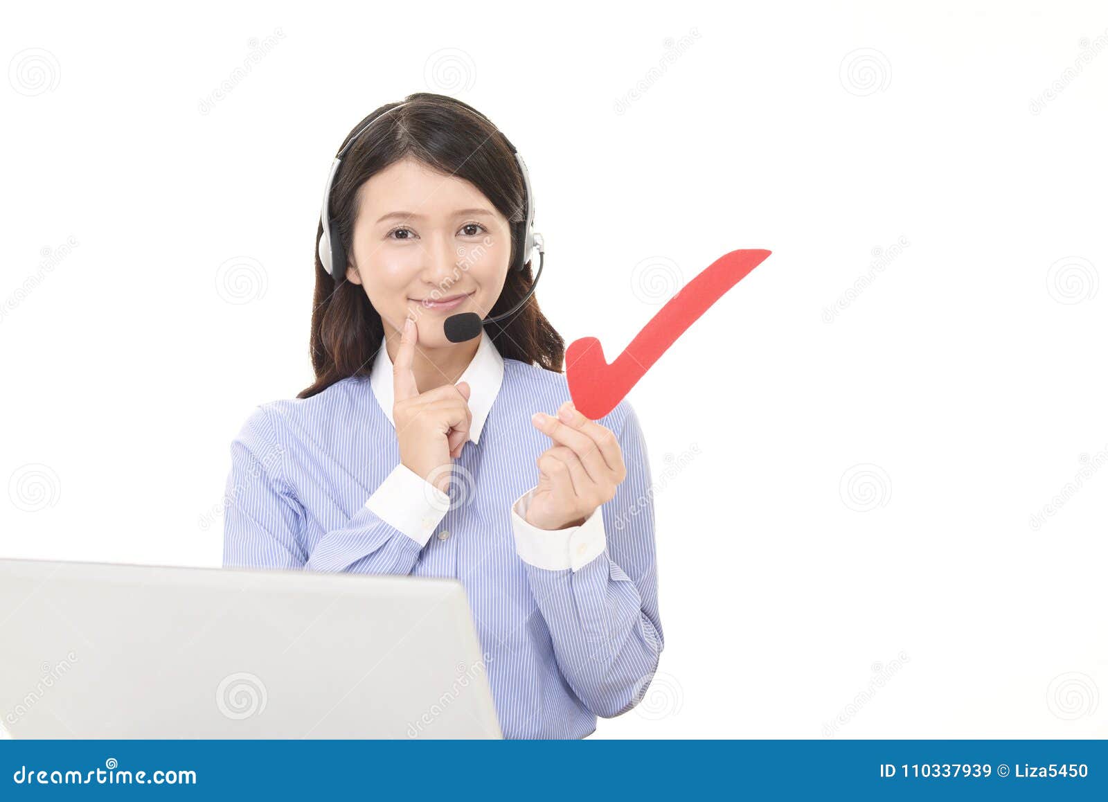 Call Center Operator with a Check Mark Stock Image - Image of lady ...
