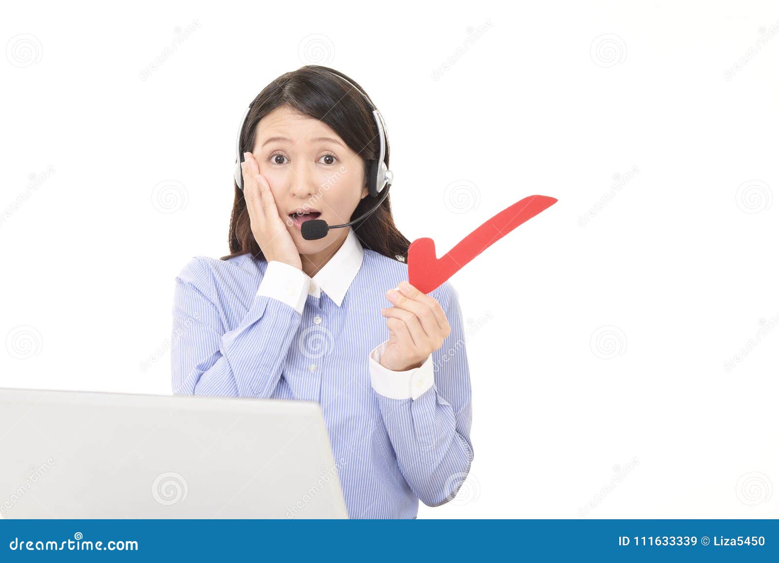 Call Center Operator with a Check Mark Stock Image - Image of ...