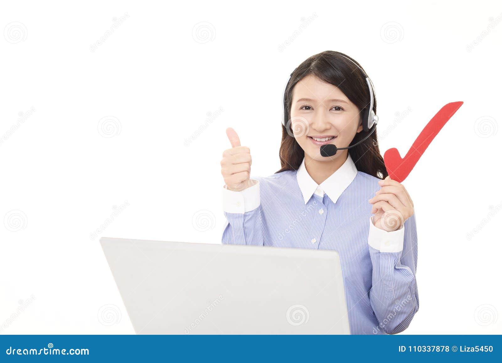 Call Center Operator with a Check Mark Stock Photo - Image of female ...