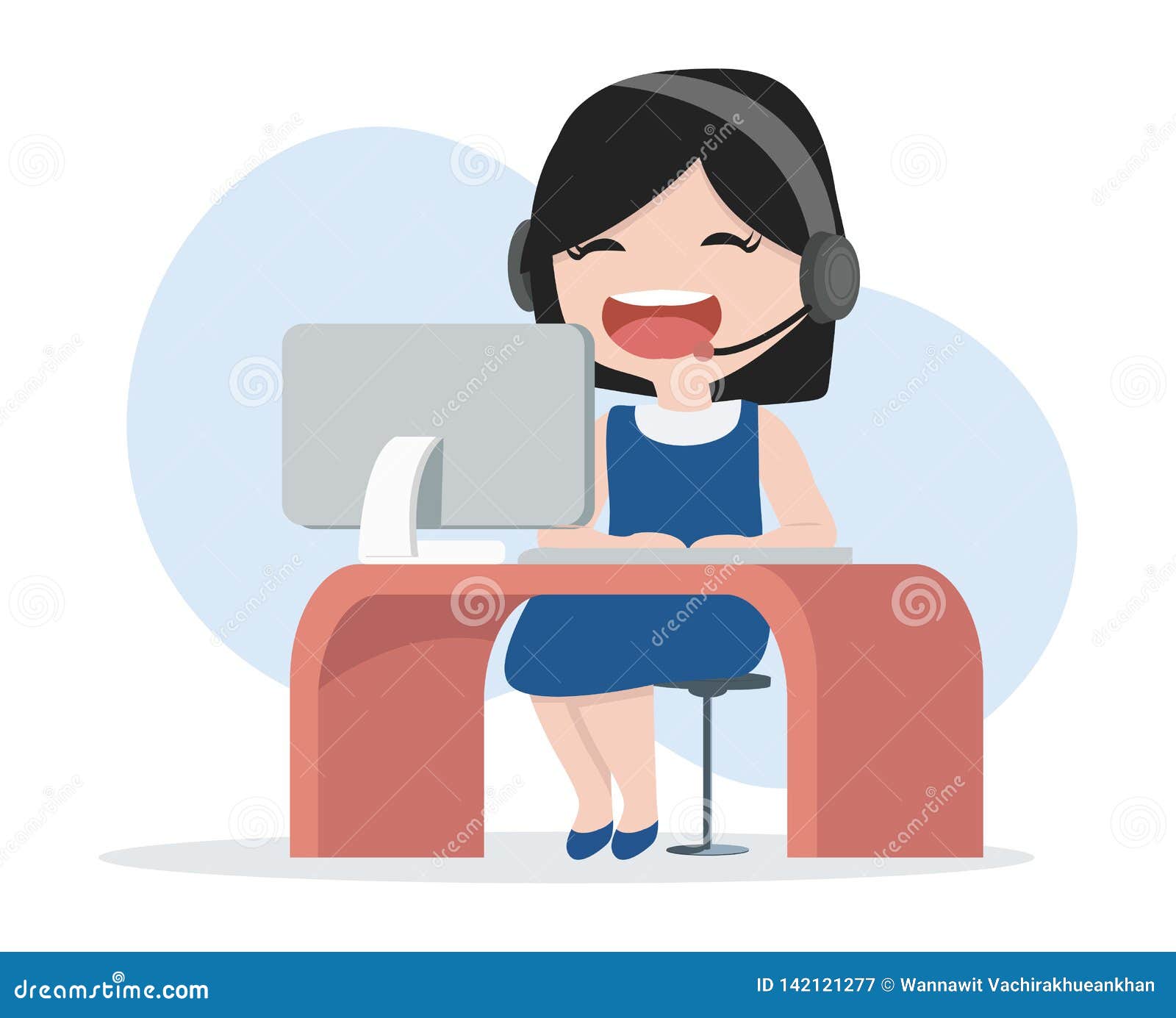 Call Center Operator Girl Working in Office Stock Vector - Illustration ...
