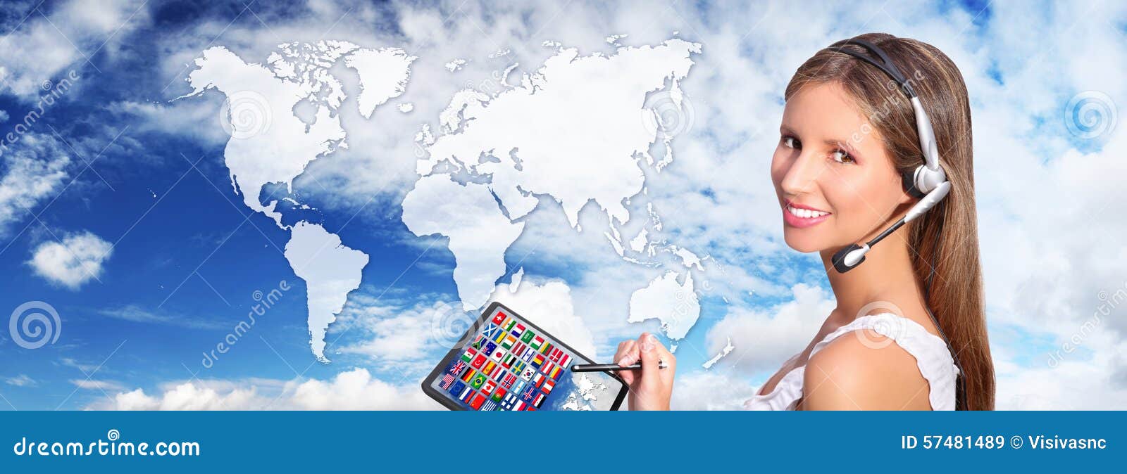 Call Center Operator Global International Communications Concept Stock ...