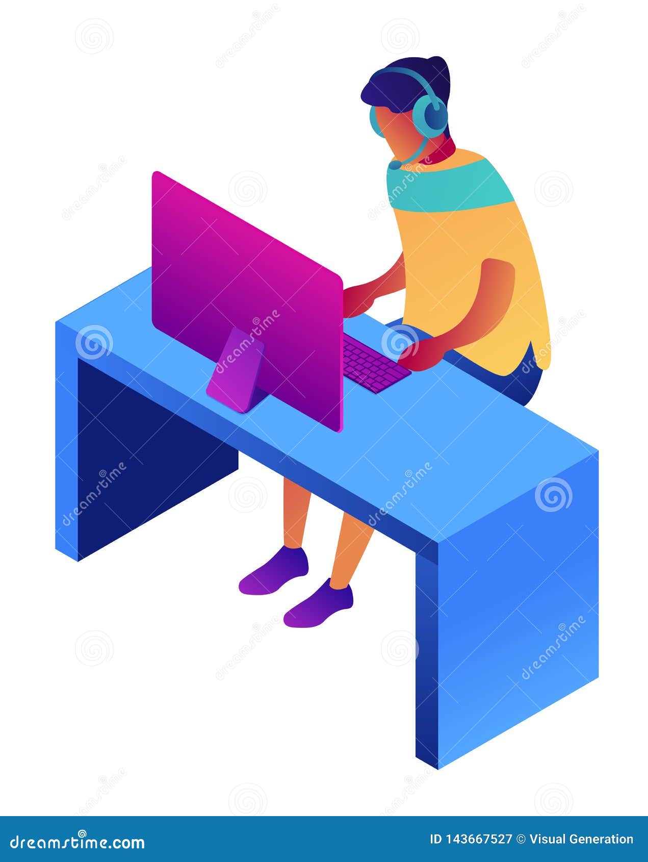 Call Center Operator Isometric 3D Illustration. Stock Vector ...