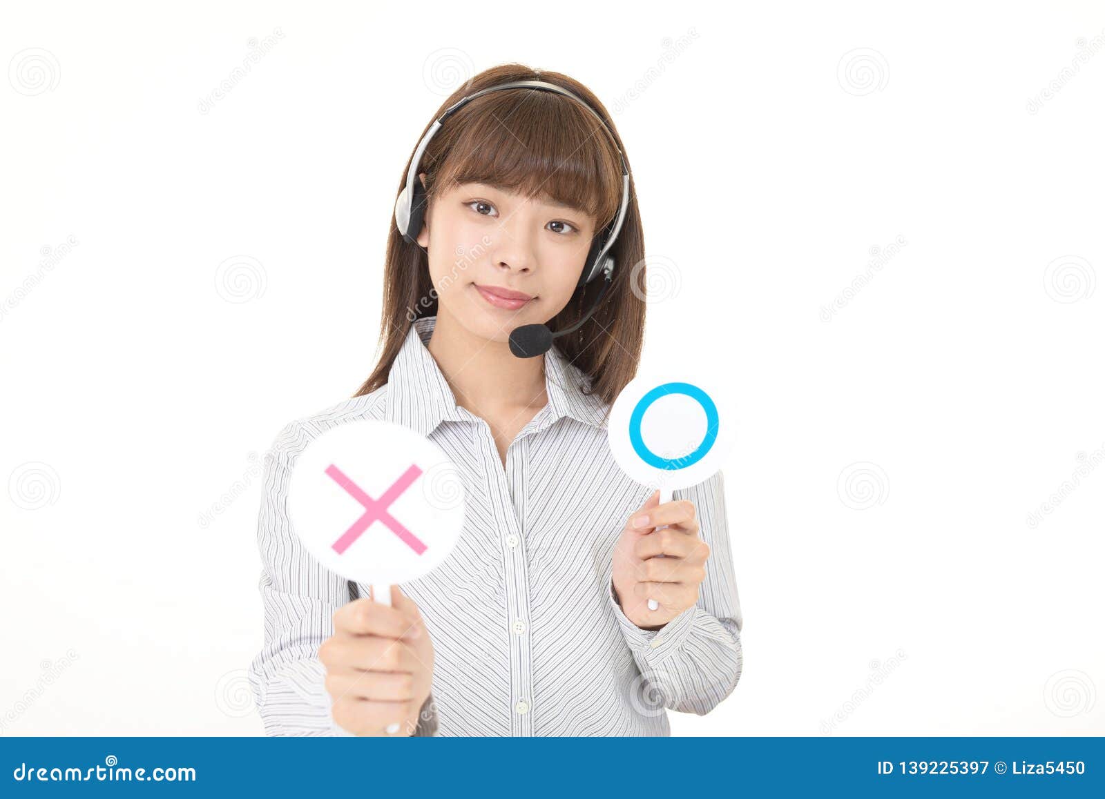 Call Center Operator with a Yes or No Sign Stock Image - Image of call ...