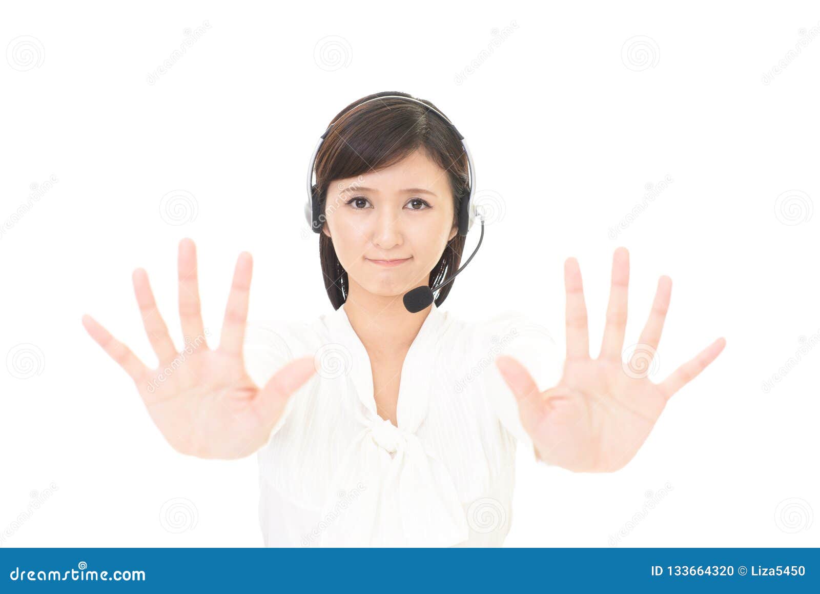 Call Center Operator Making Stop Sign Stock Photo - Image of calling ...