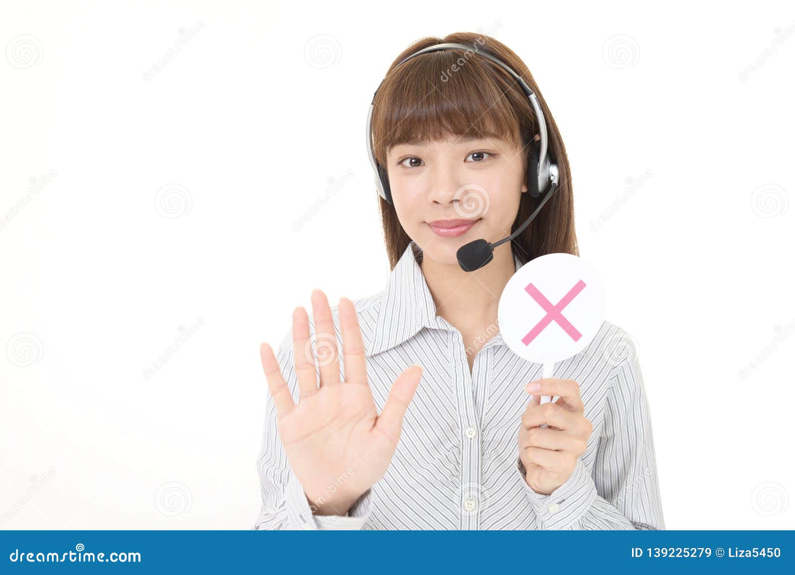 Call Center Operator Making Stop Gesture Stock Image - Image of anxiety ...