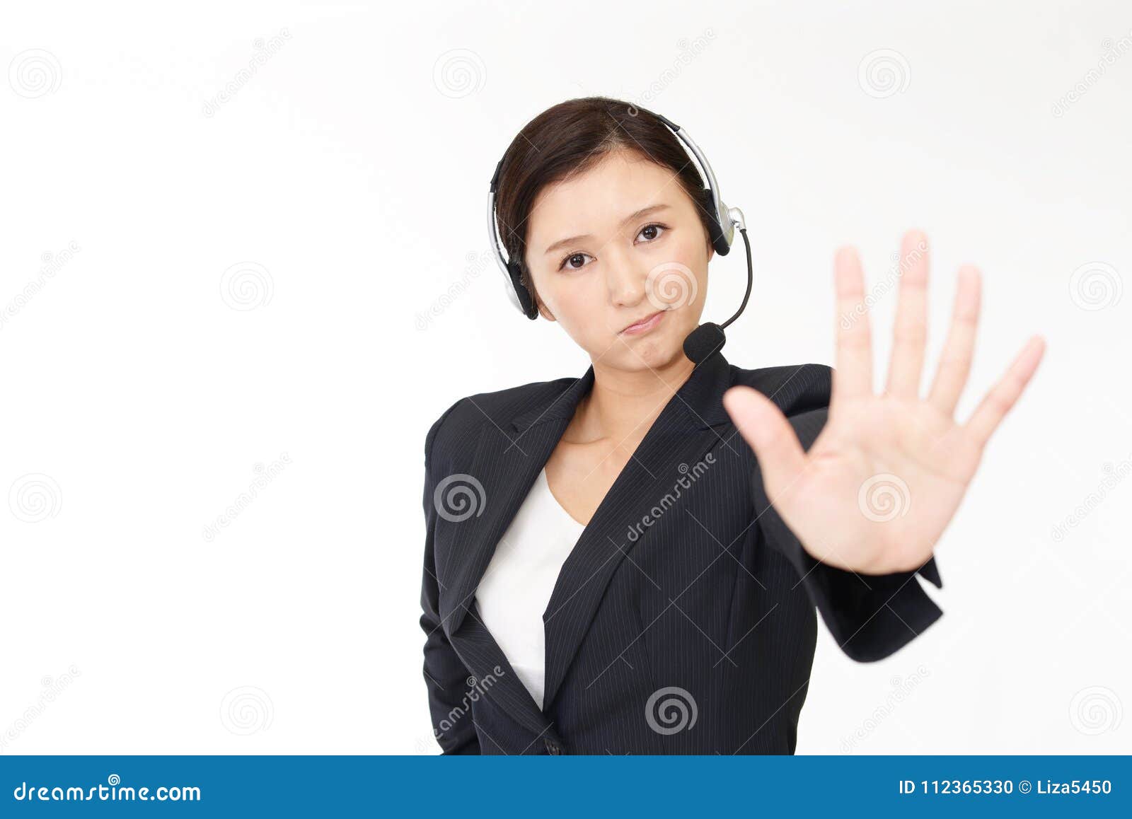 Call Center Operator Making Stop Sign Stock Photo - Image of ...