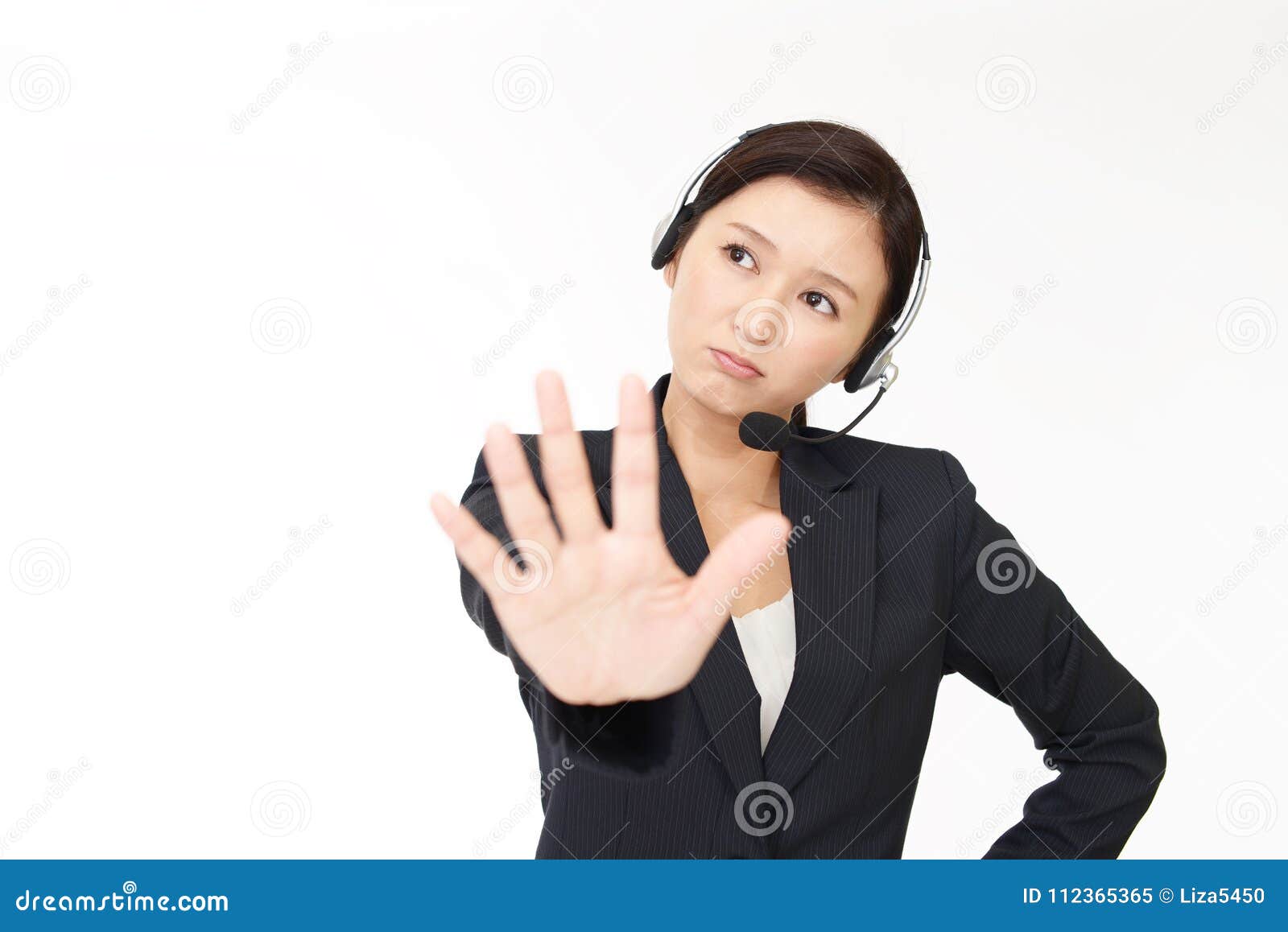 Call Center Operator Making Stop Sign Stock Image - Image of company ...