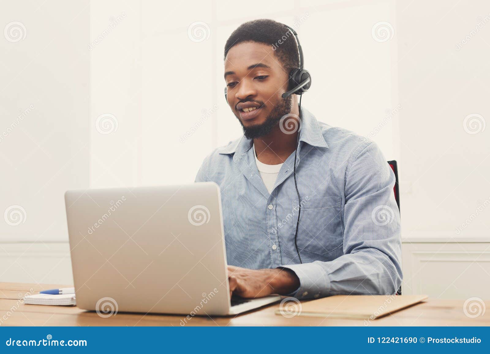 Call Center Operator Man with Headset Working Stock Photo - Image of ...