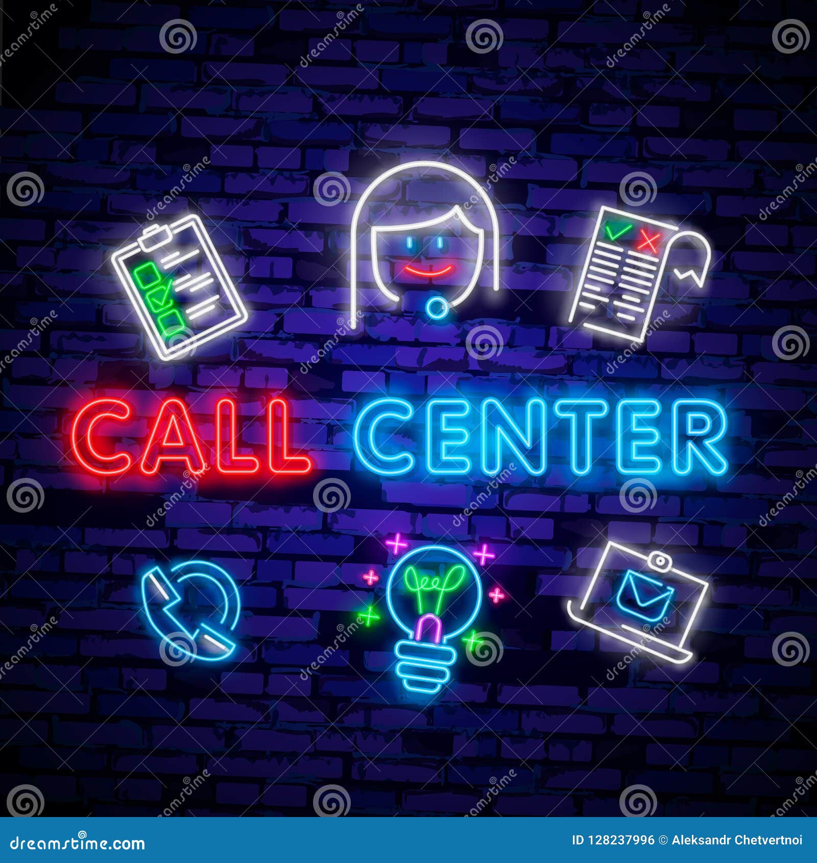 Call Center Operator Neon Light Icon. Support Service Glowing Sign ...