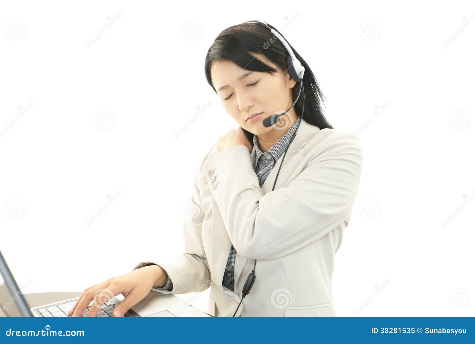 Call Center Operator with Shoulder Pain. Stock Image - Image of ...