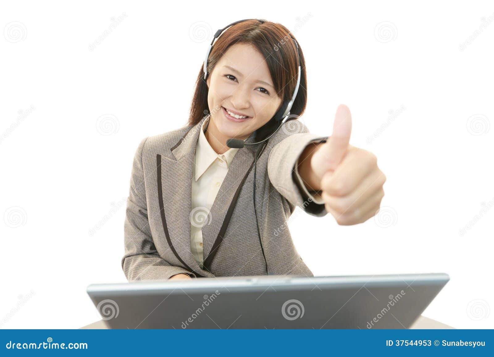 Call Center Operator Showing Thumbs Up Sign Stock Image - Image of ...