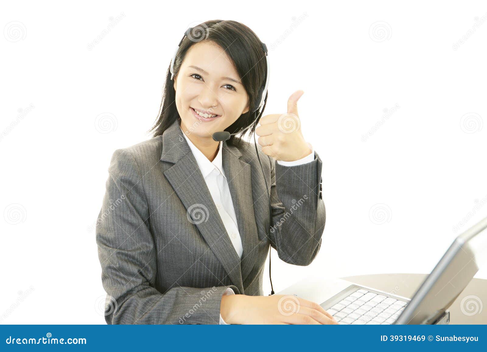 Call Center Operator Showing Thumbs Up Sign Stock Image - Image of ...