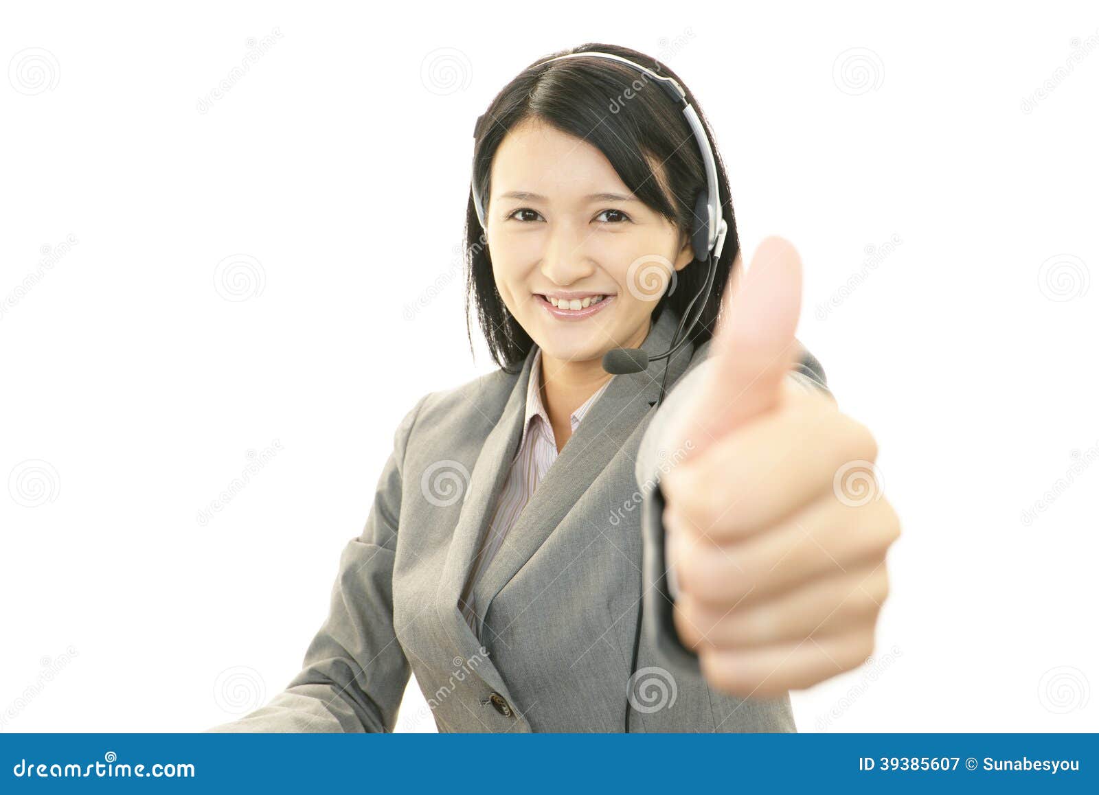 Call Center Operator Showing Thumbs Up Sign Stock Image - Image of ...