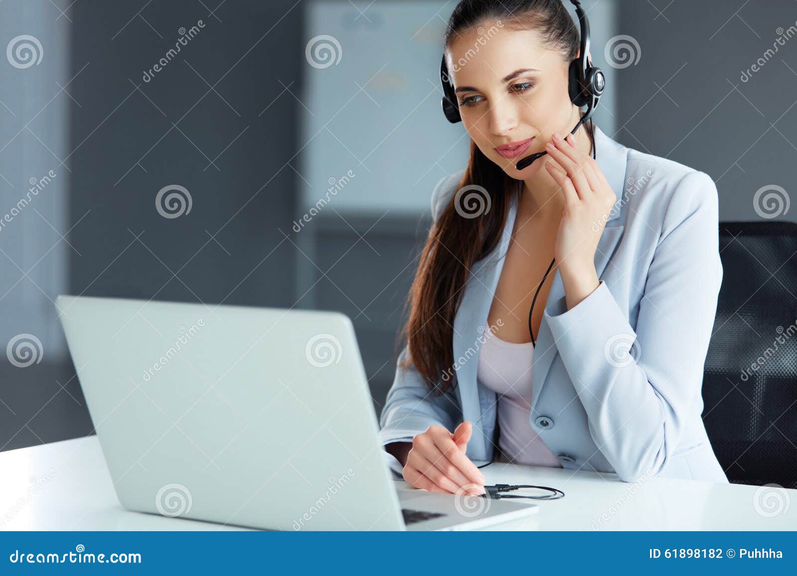 Call Center Operator Sitting Infront of Her Computer Stock Photo ...