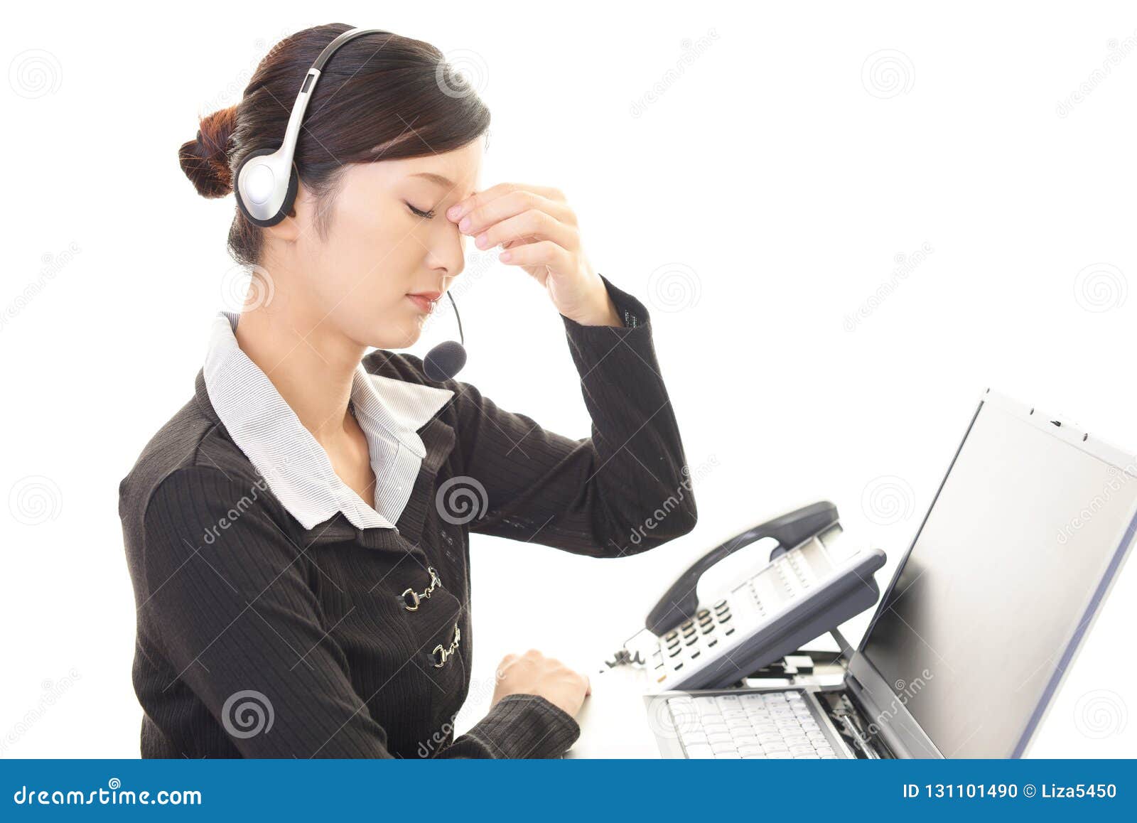 Tired call center operator stock photo. Image of businesswoman - 131101490