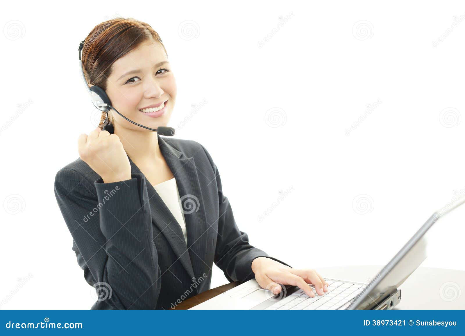 The Call Center Operator Who Poses Happily Stock Image - Image of asian ...