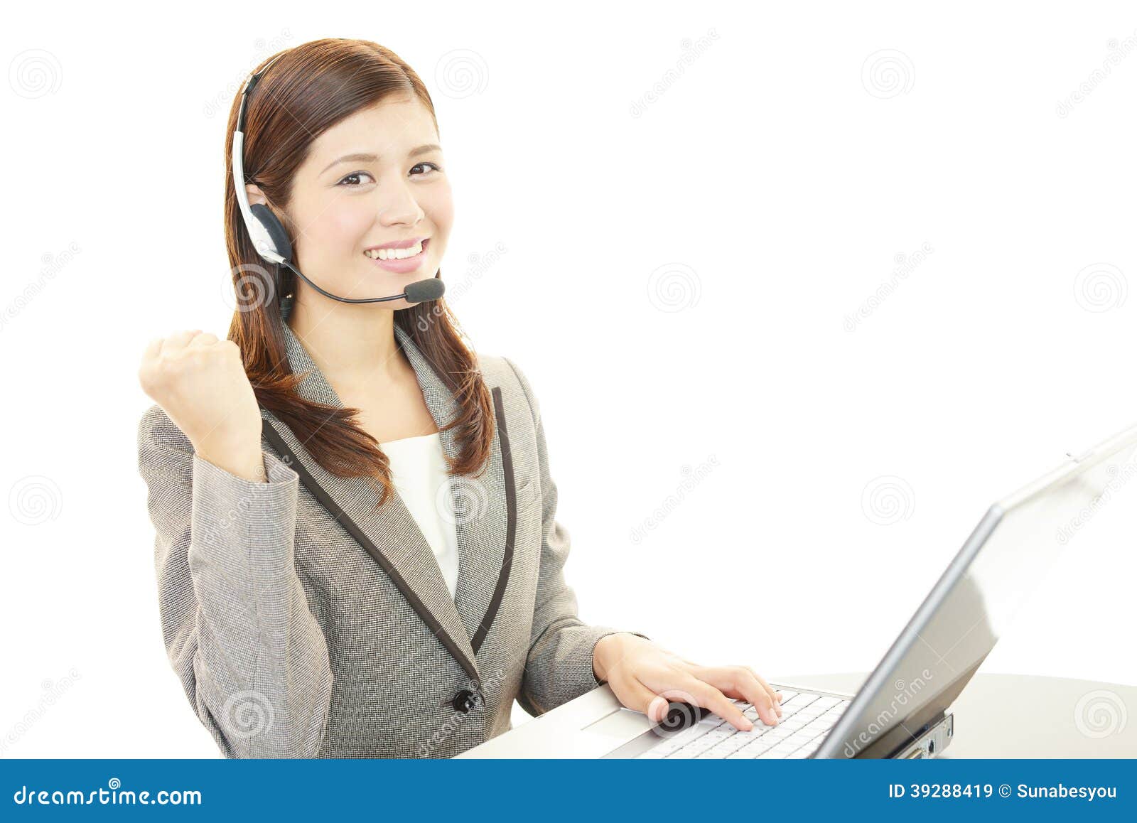 The Call Center Operator Who Poses Happily Stock Image - Image of ...