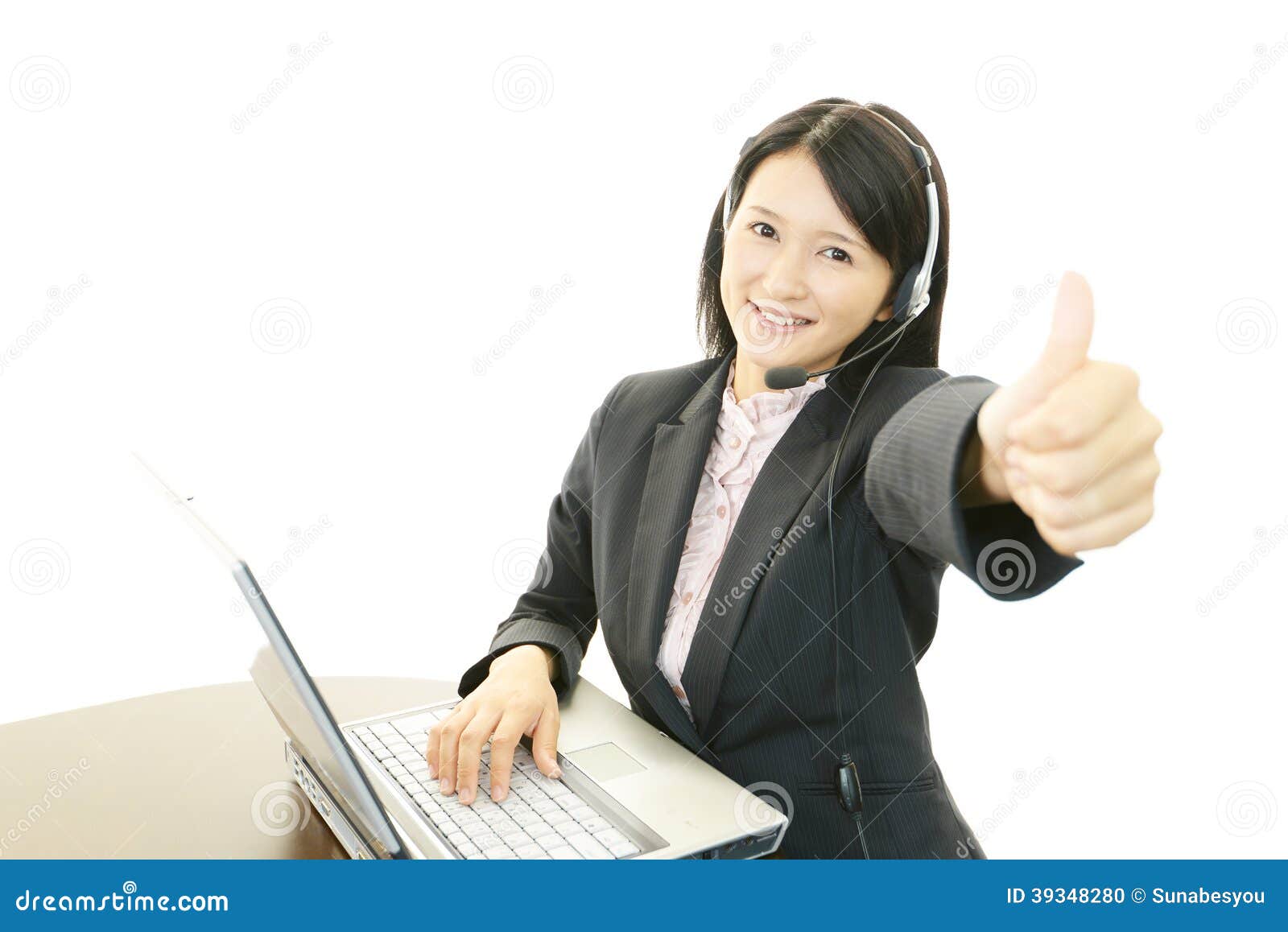 The Call Center Operator Who Poses Happily Stock Photo - Image of ...