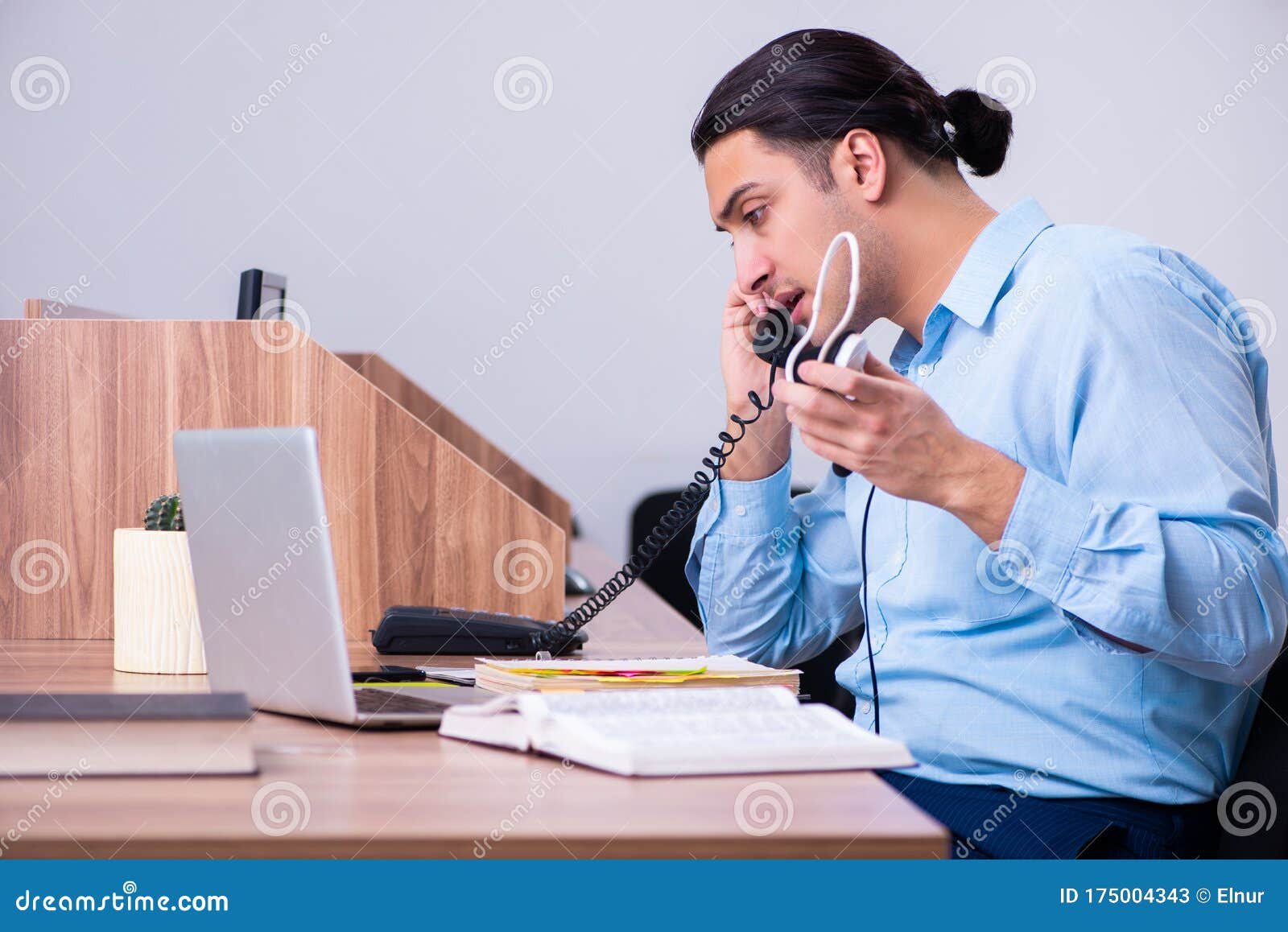 Call Center Operator Working at His Desk Stock Image - Image of headset ...