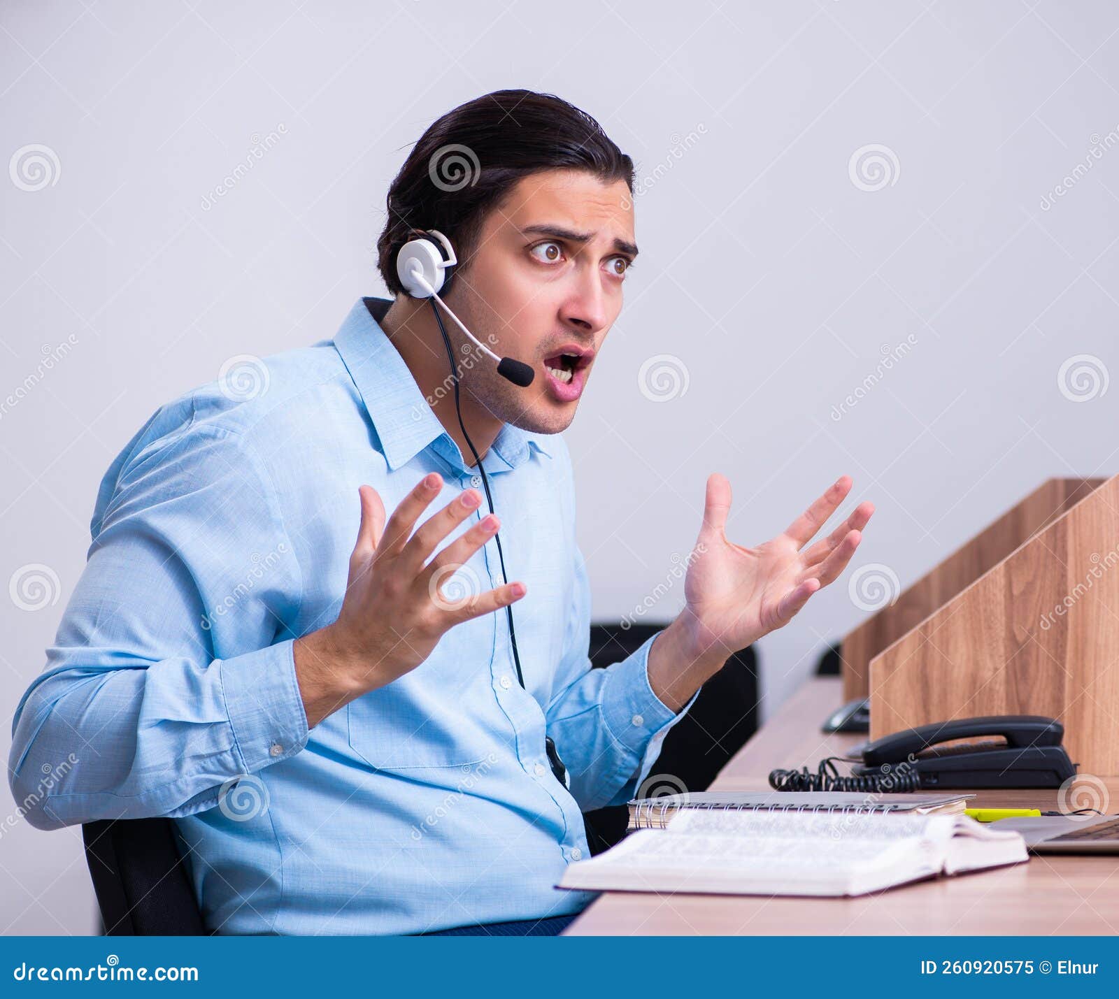 Call Center Operator Working at His Desk Stock Image - Image of ...