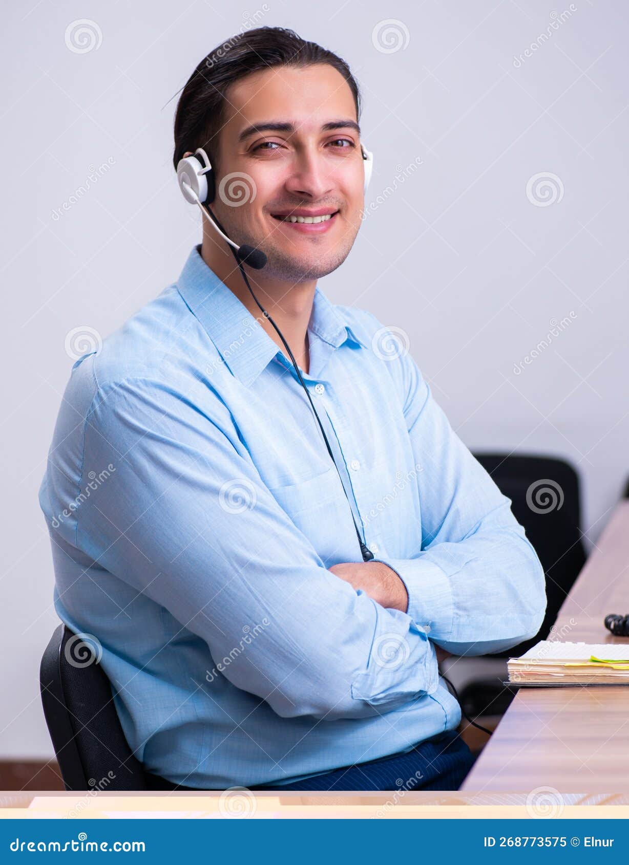 Call Center Operator Working at His Desk Stock Image - Image of ...