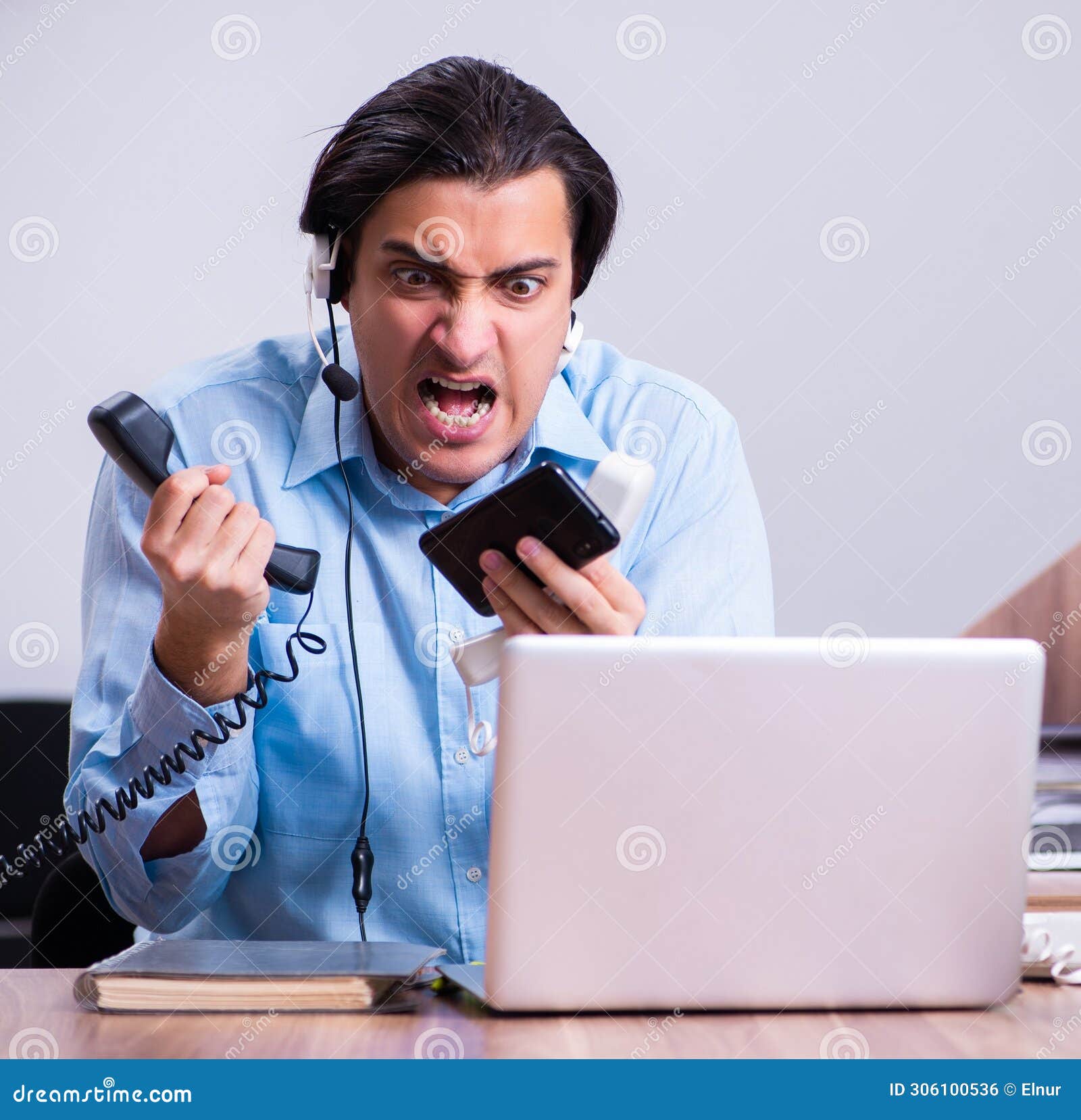 Call Center Operator Working at His Desk Stock Photo - Image of ...