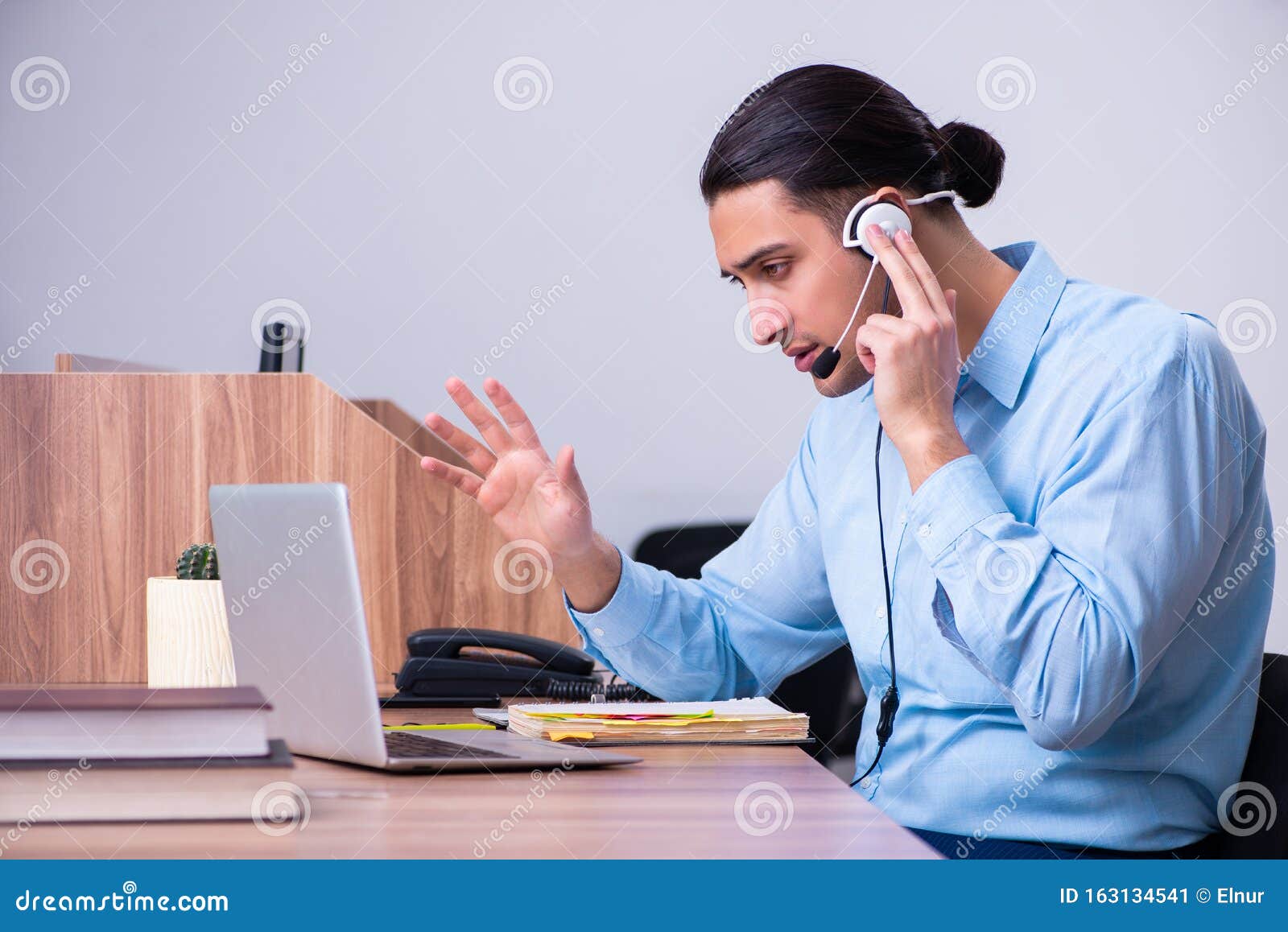 Call Center Operator Working at His Desk Stock Image - Image of ...