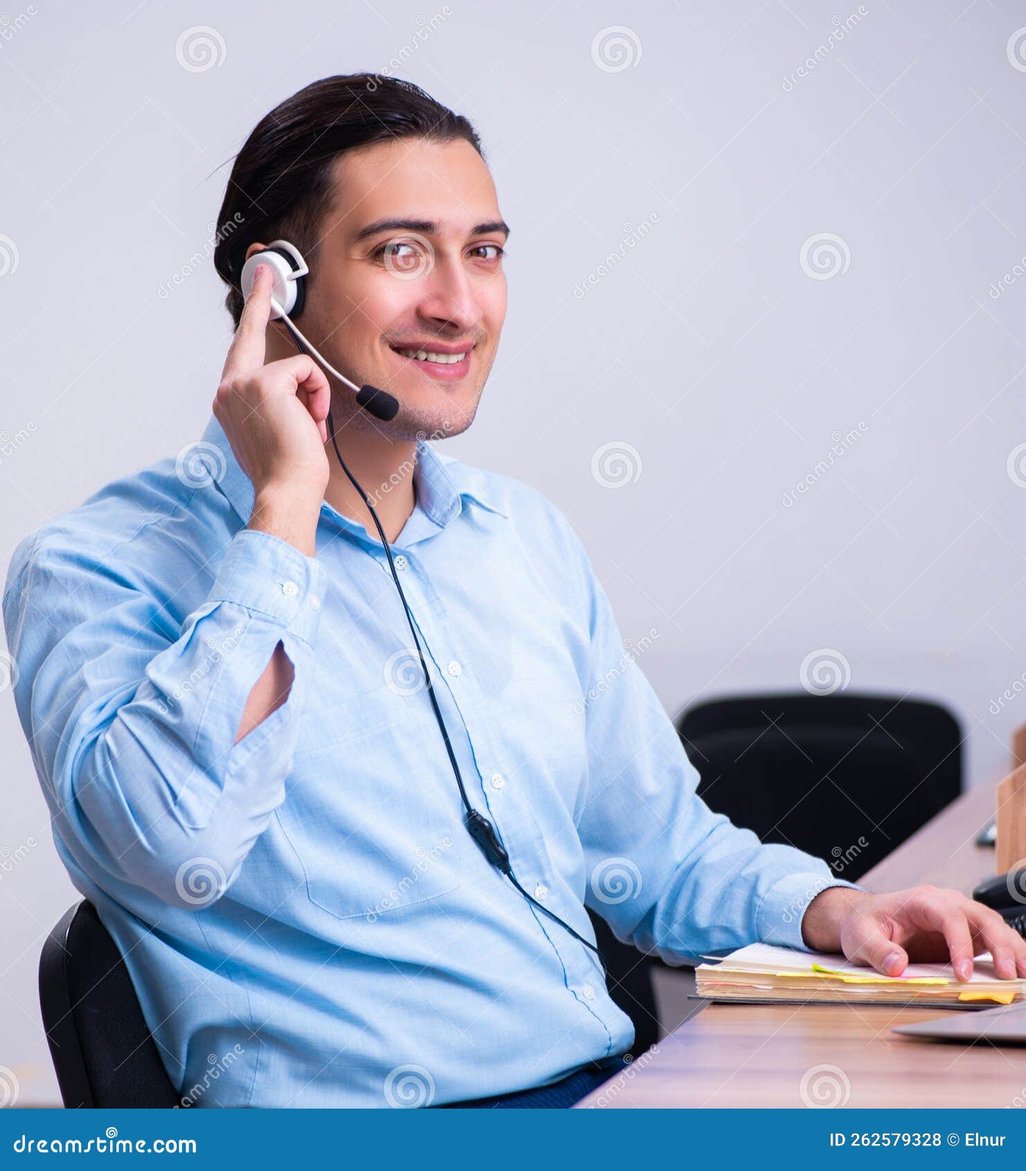 Call Center Operator Working at His Desk Stock Photo - Image of ...