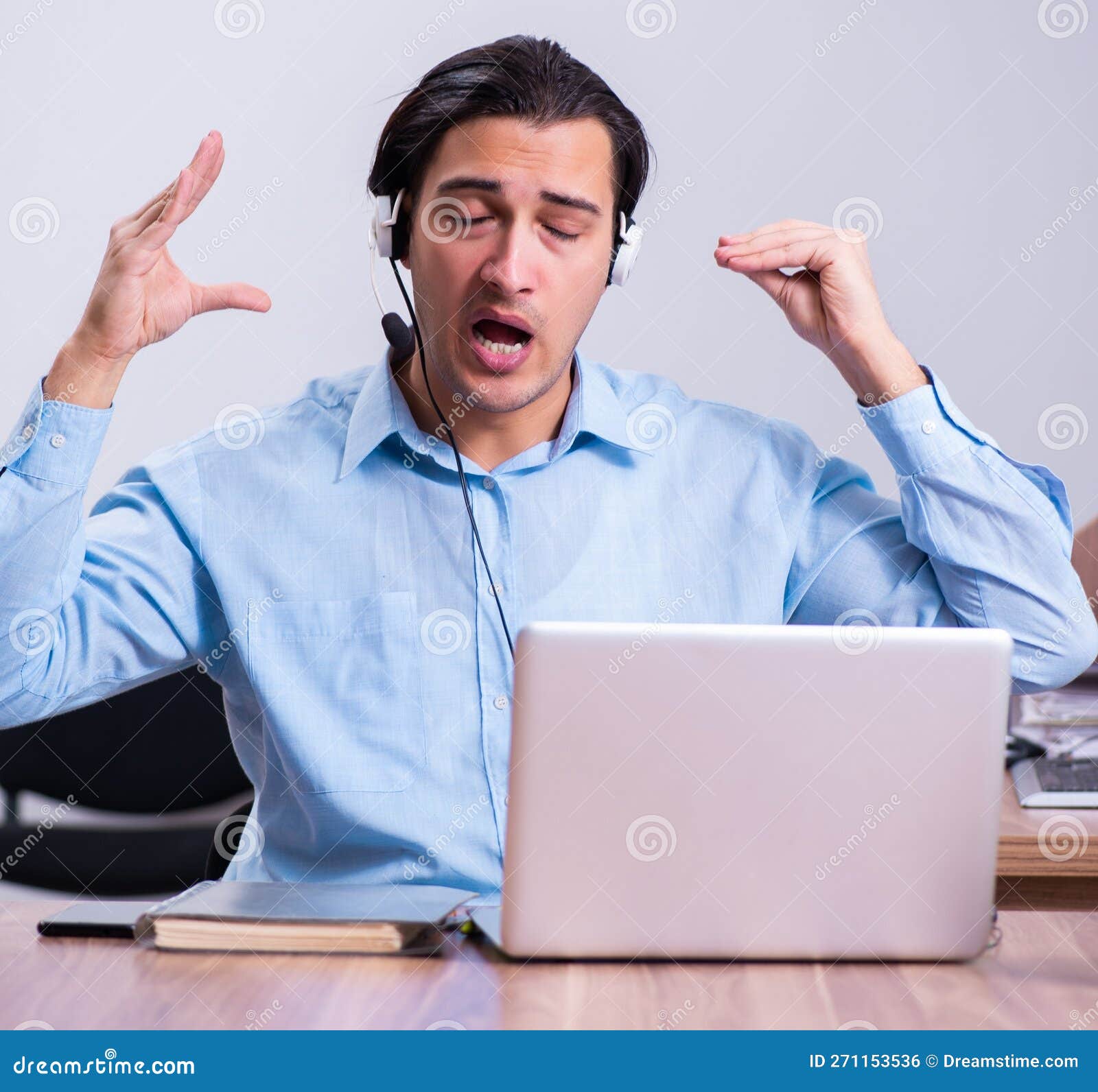 Call Center Operator Working at His Desk Stock Photo - Image of centre ...