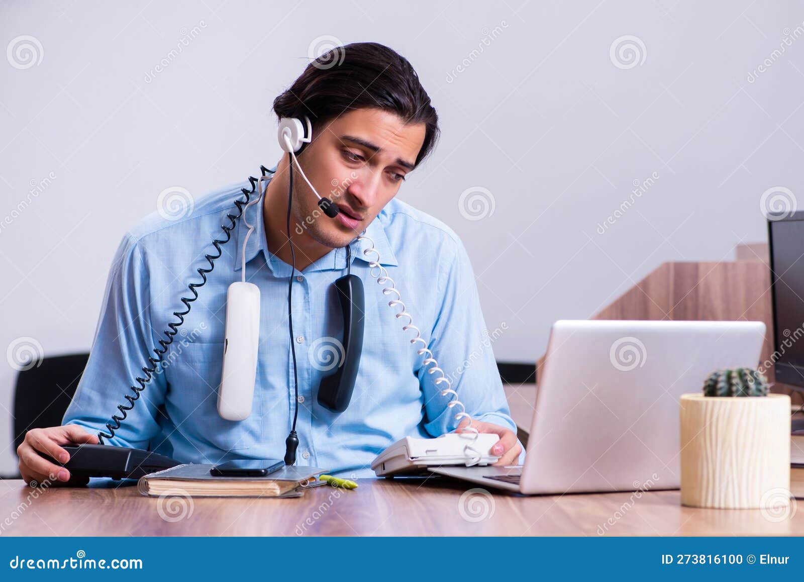 Call Center Operator Working at His Desk Stock Photo - Image of ...