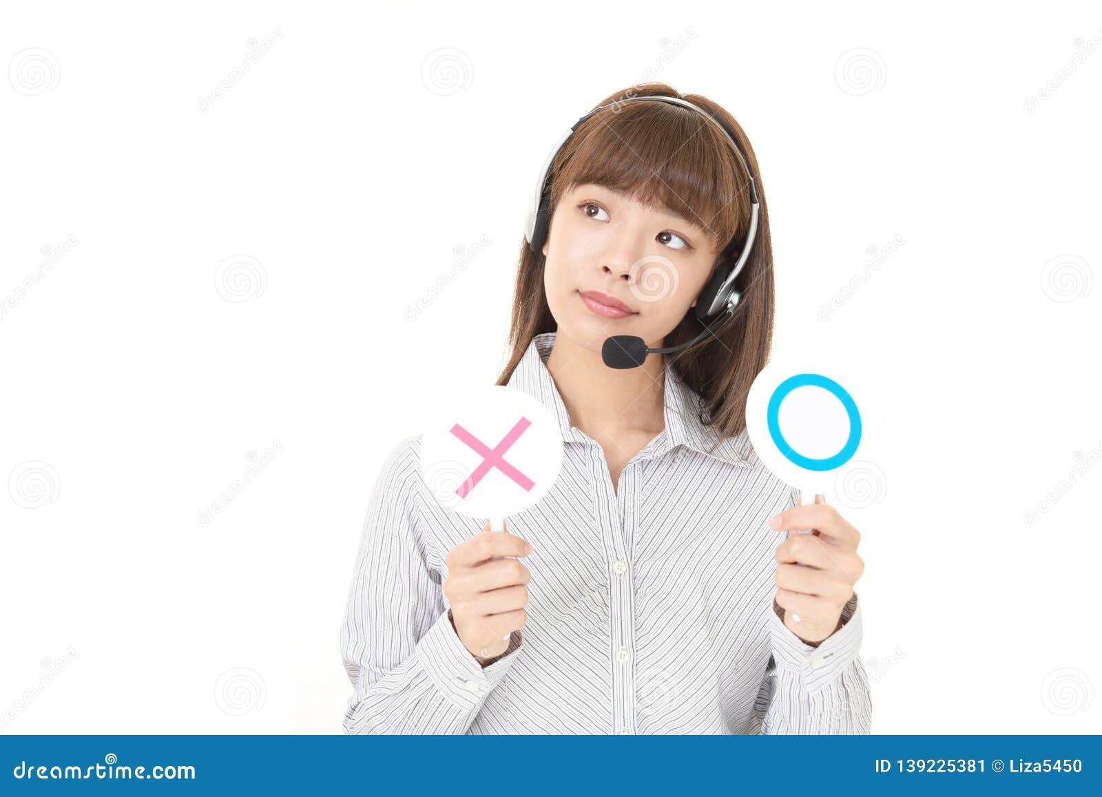 Call Center Operator with a Yes or No Sign Stock Image - Image of ...