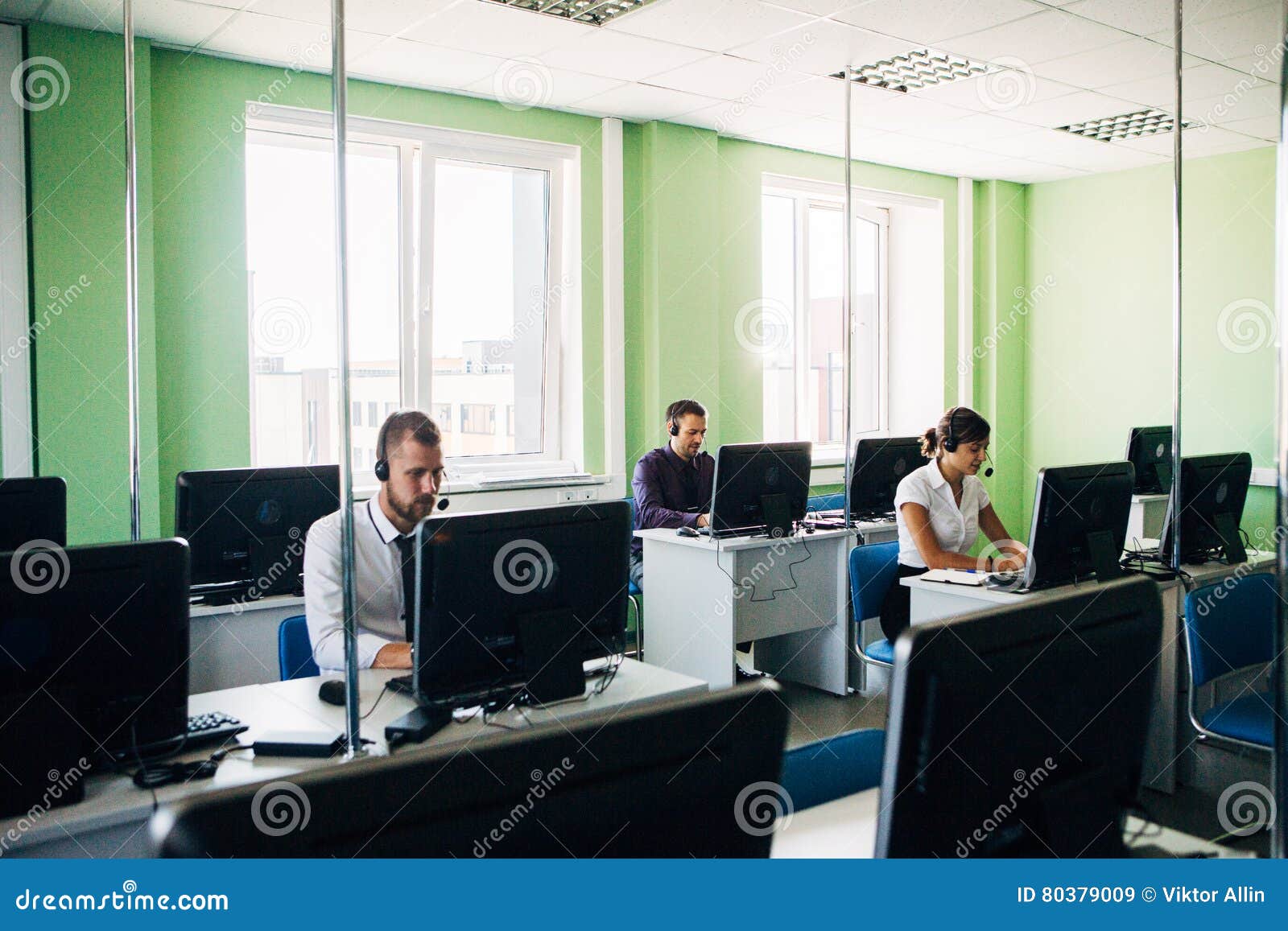 Call Center Operators at Work Stock Image - Image of headset ...