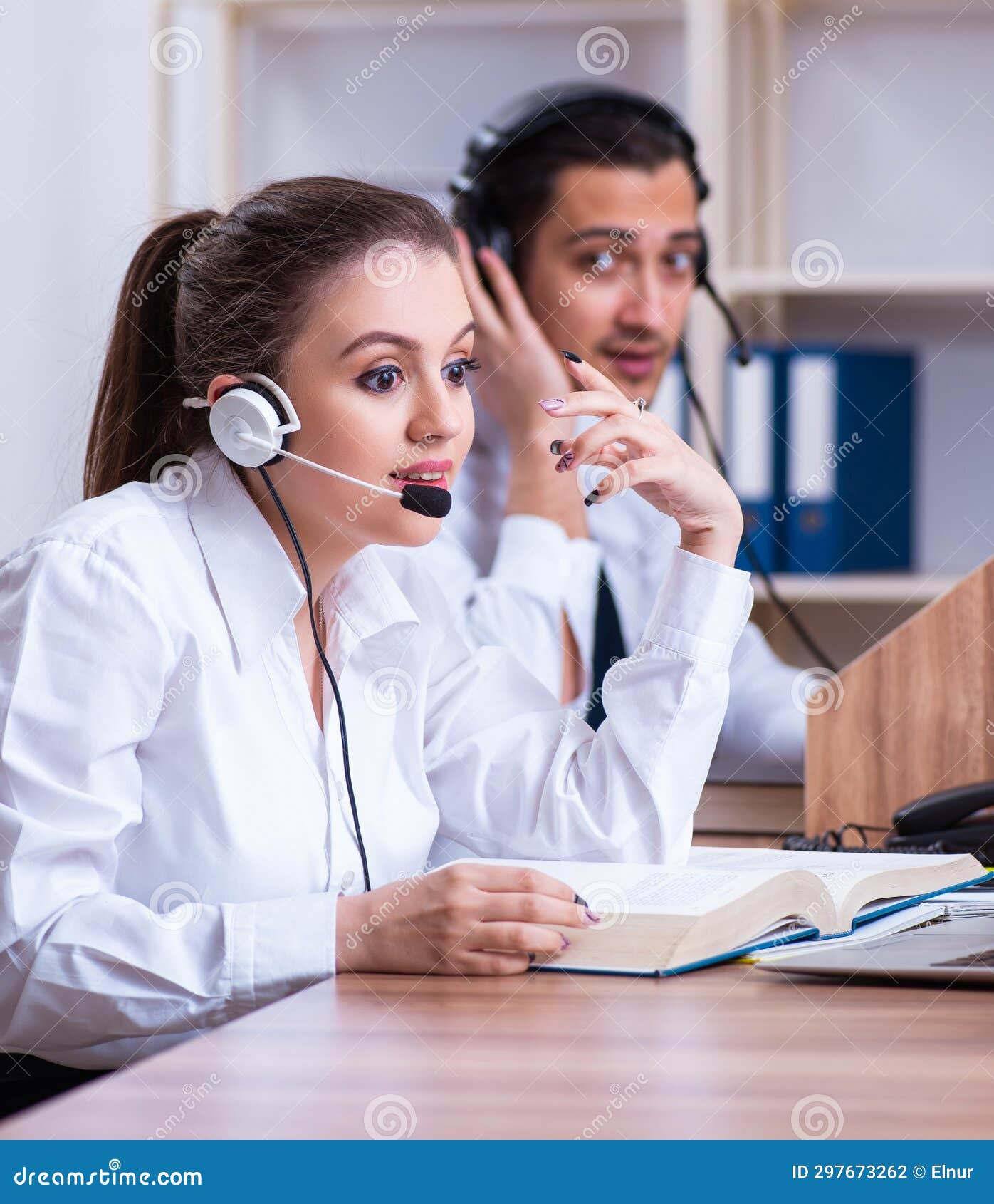 Call Center Operators Working in the Office Stock Photo - Image of book ...