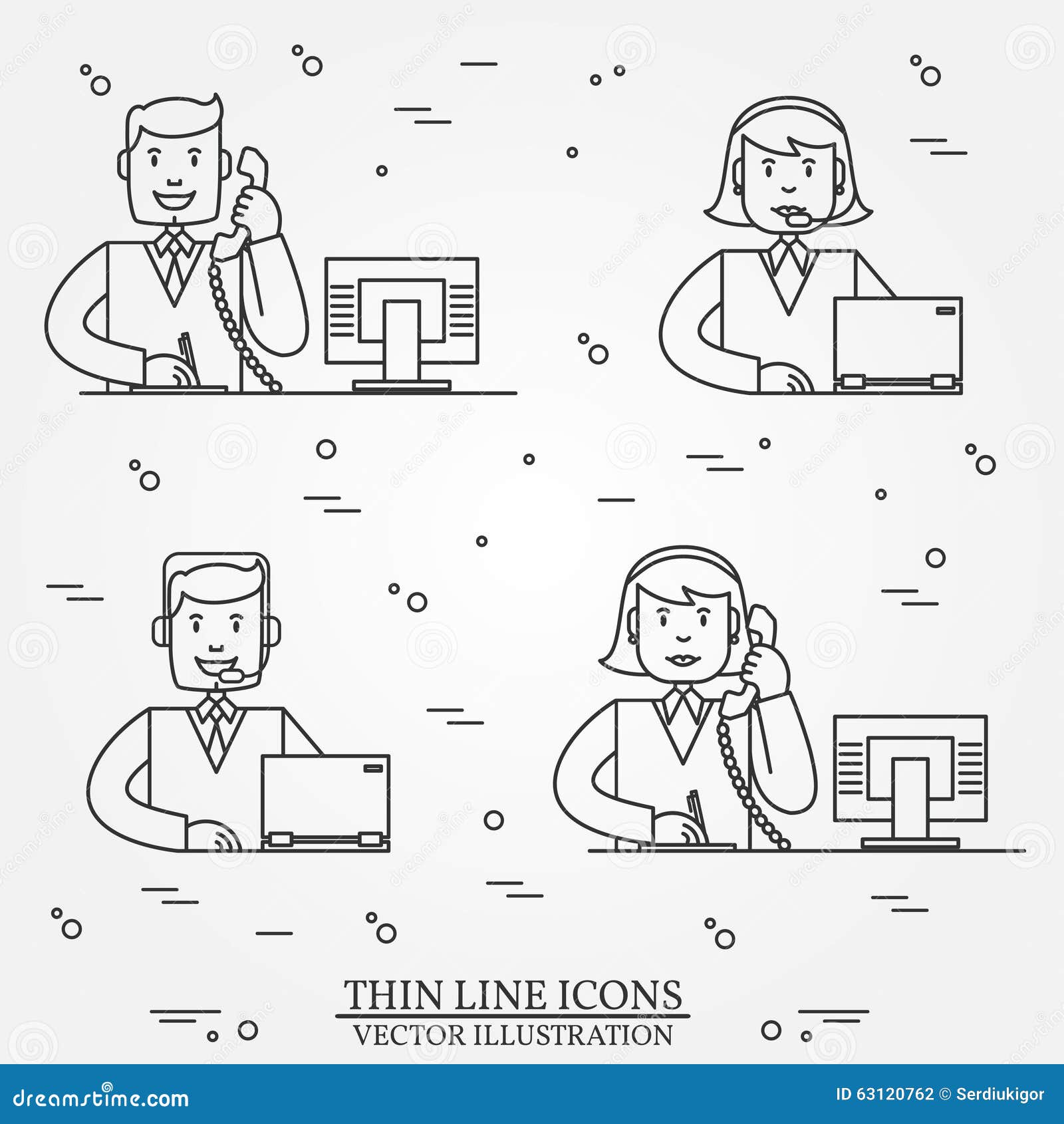 Call Center Question Answer Service Outline Thin Line Icons Set Stock ...