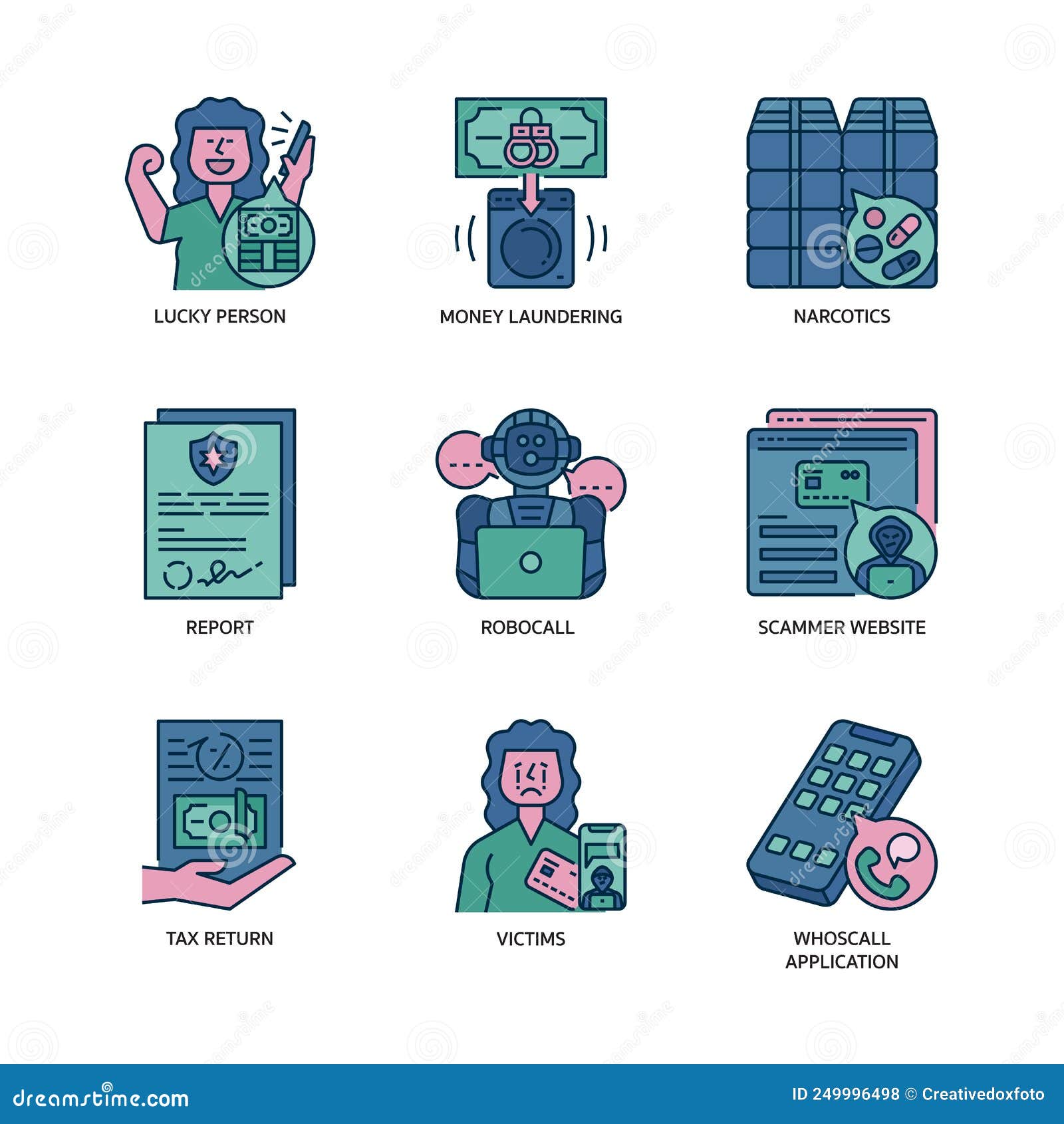 Call Center Scam Icon Set stock vector. Illustration of deceive - 249996498