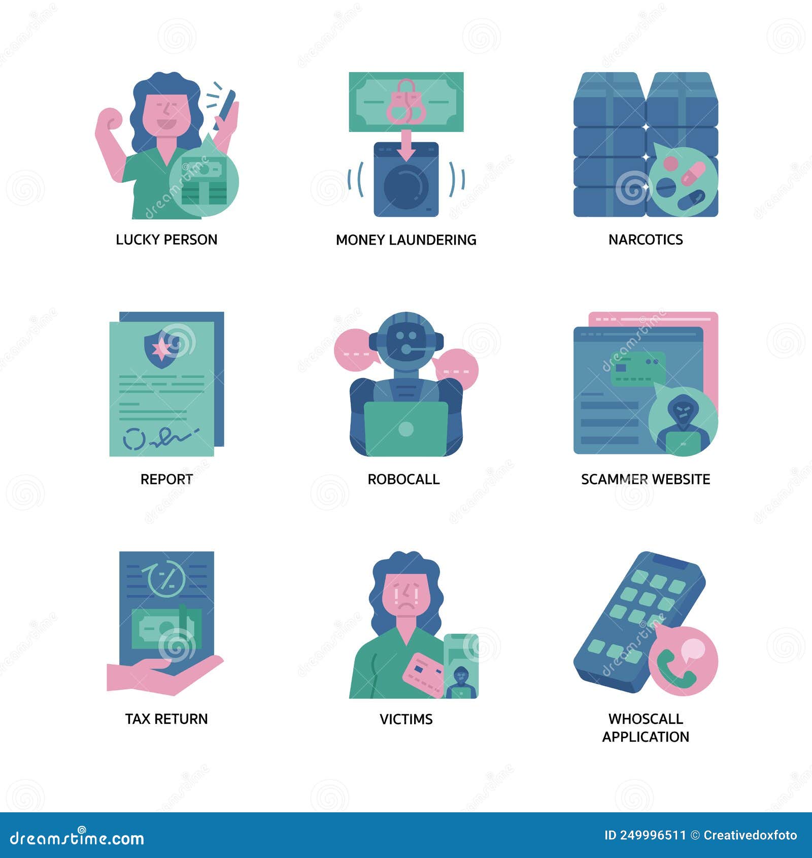 Call Center Scam Icon Set stock vector. Illustration of criminal ...
