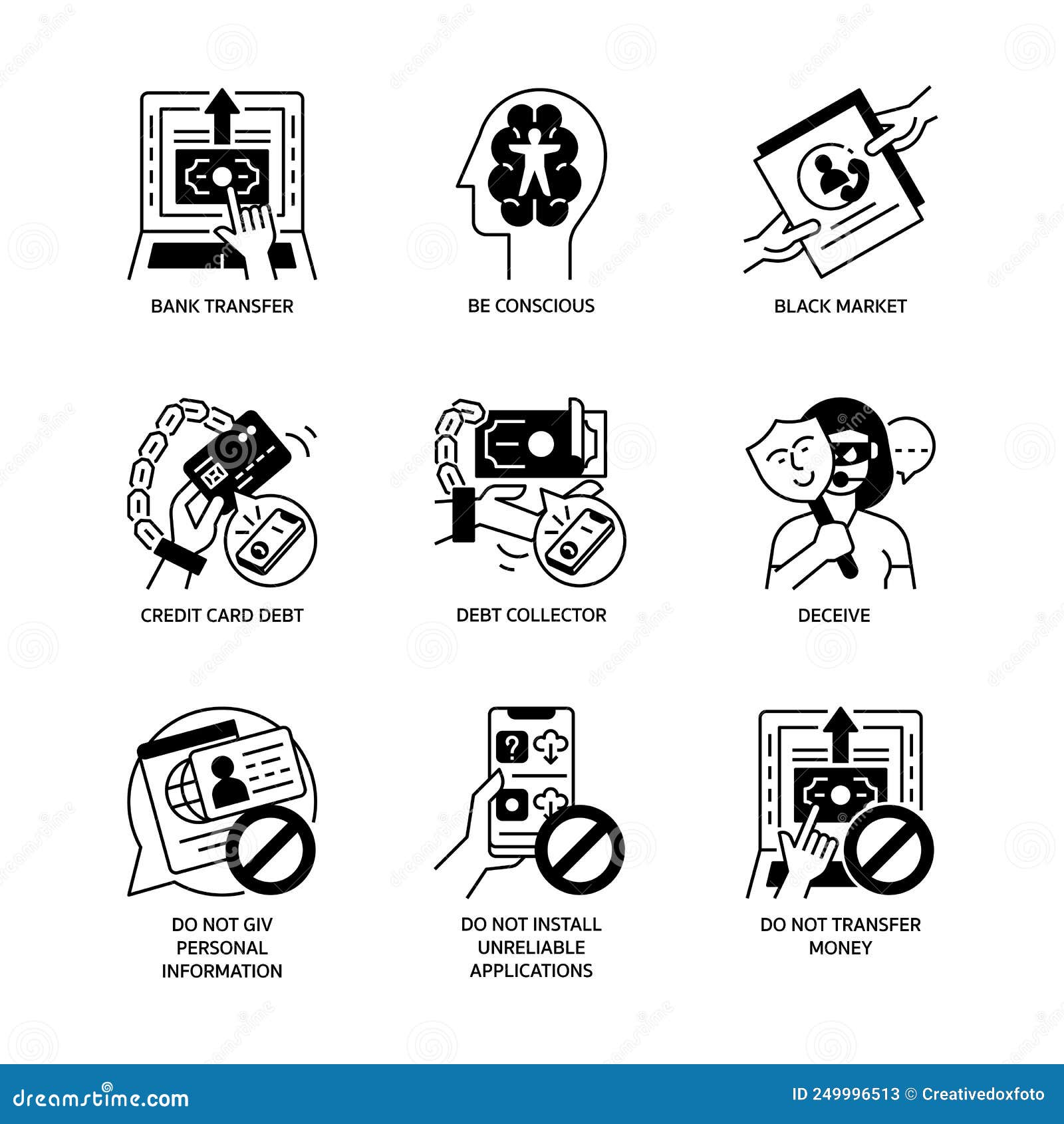 Call Center Scam Icon Set stock vector. Illustration of vector - 249996513