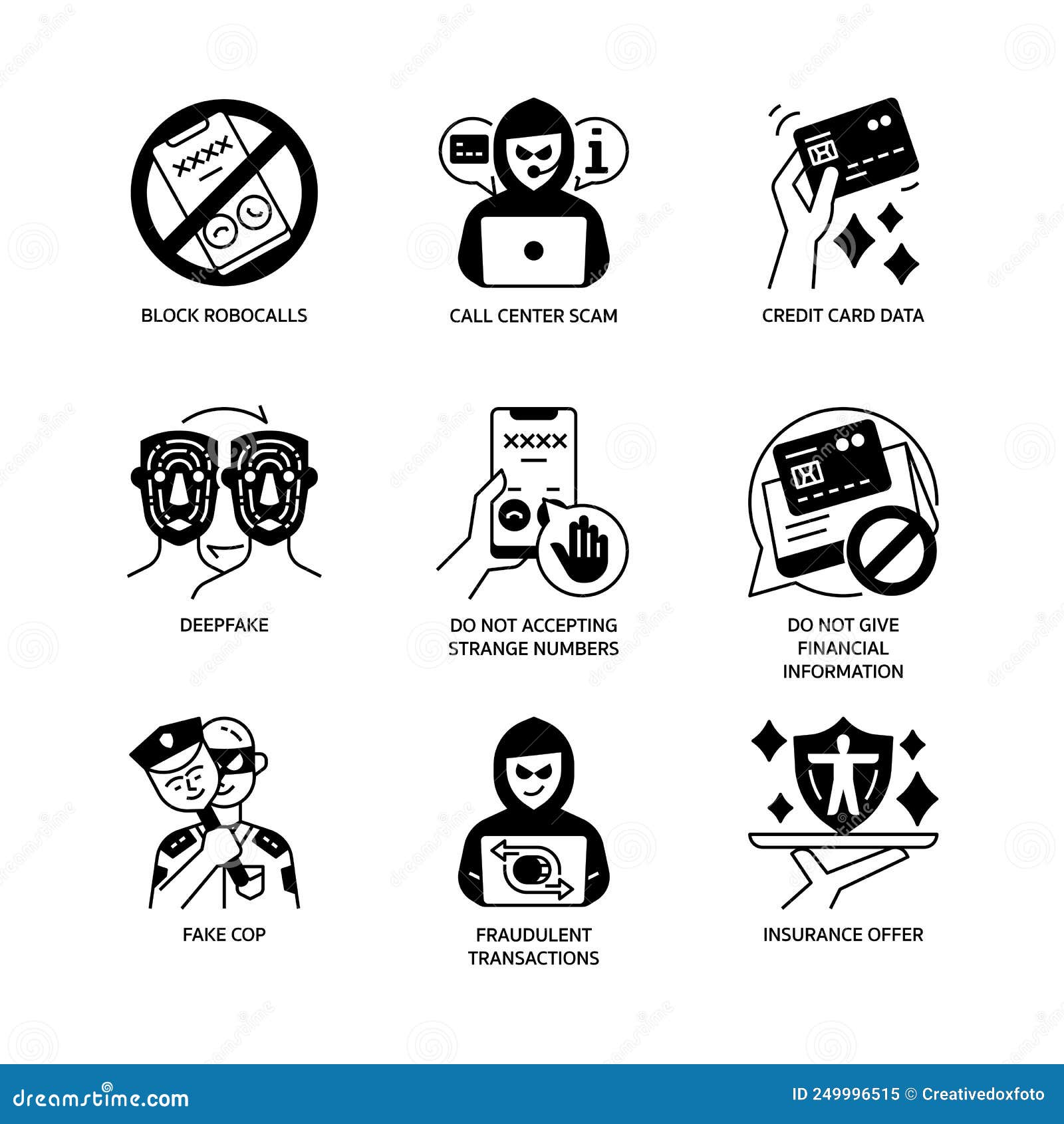 Call Center Scam Icon Set stock vector. Illustration of gang - 249996515