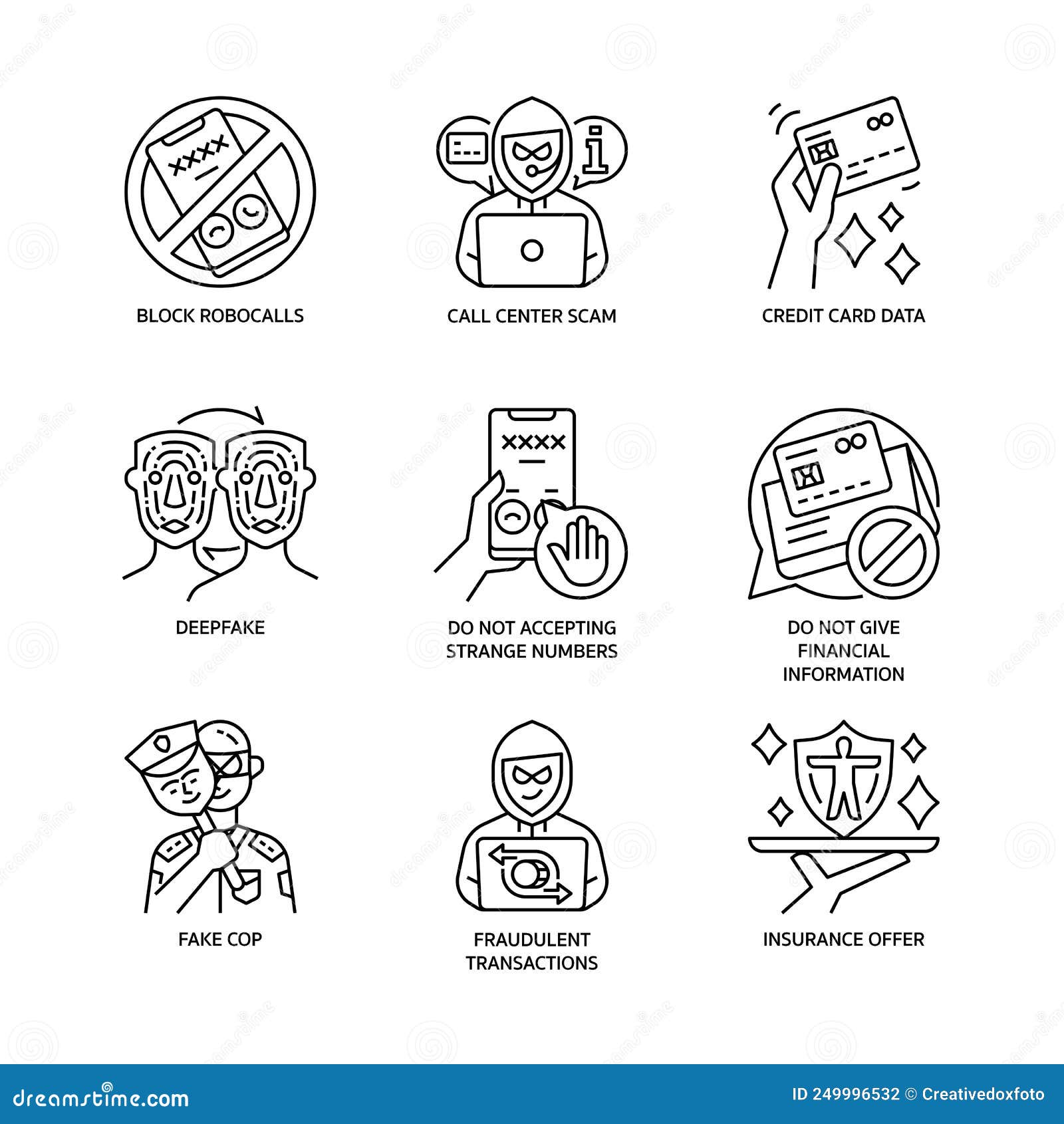 Call Center Scam Icon Set stock vector. Illustration of phone - 249996532