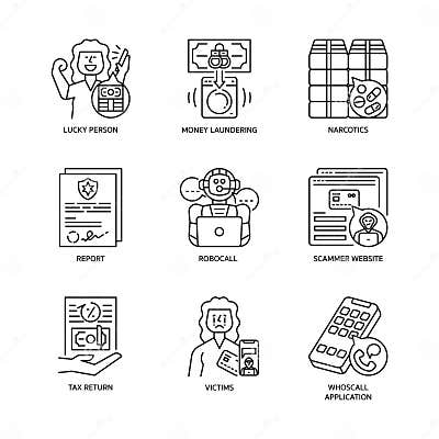 Call Center Scam Icon Set stock vector. Illustration of deceive - 249996537