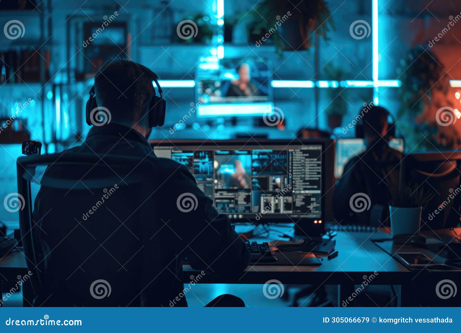 Call Center Scammer Hideout With Neon Lighting Royalty-Free Stock Photo ...