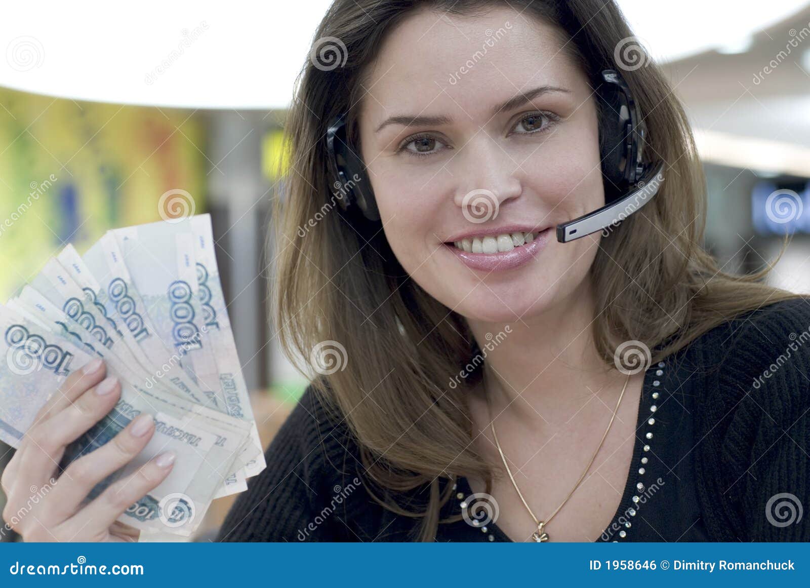 Call Center Secretary with Money in Hand Stock Photo - Image of help ...